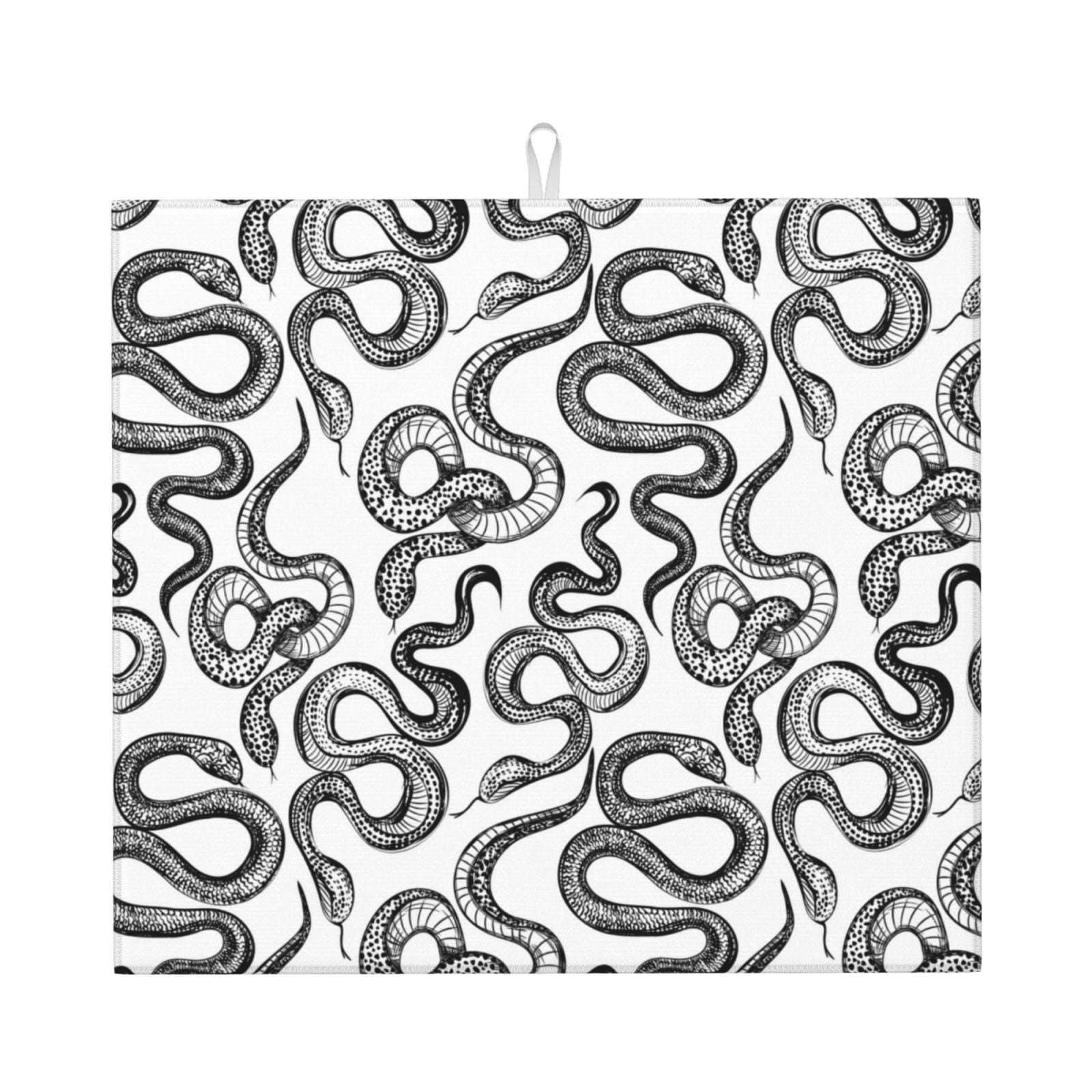 Uemuo Hand Drawn Snake Pattern Dish Drying Mat,16*18 inch Absorbent ...