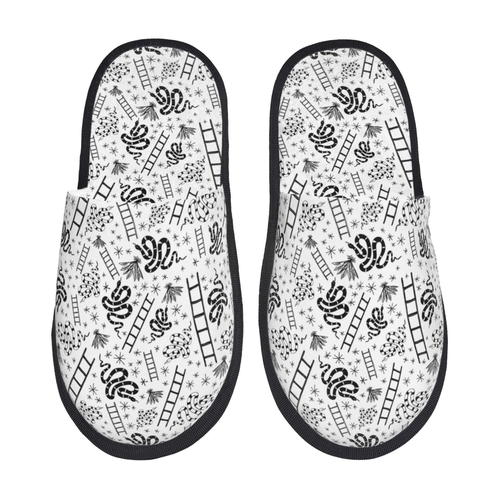 Uemuo Hand Drawn Snake Printe Plush Furry Slippers with EVA Sole for ...