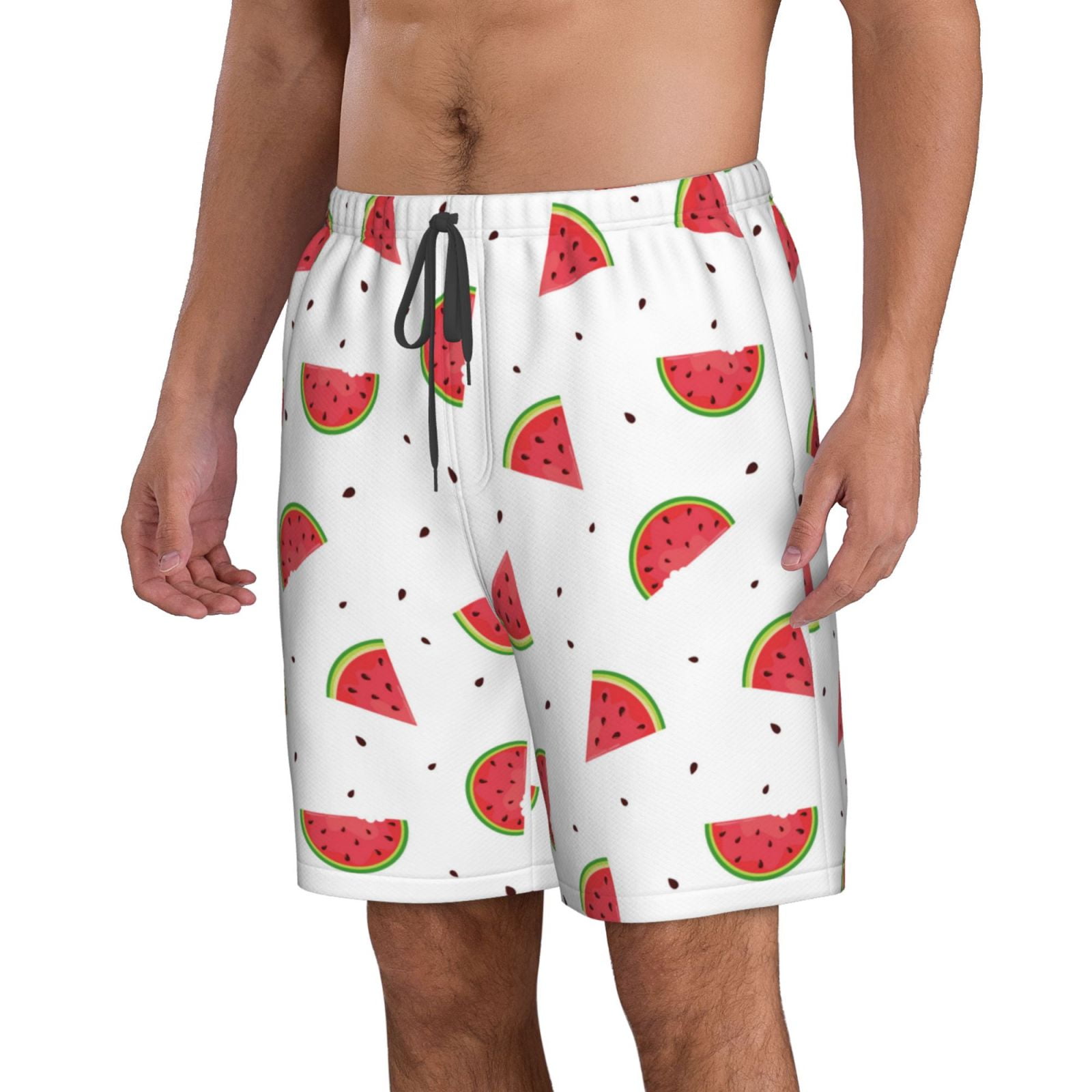 Uemuo Hand Drawn Watermelon Pattern Men's Swim Trunks Hawaiian Beach ...