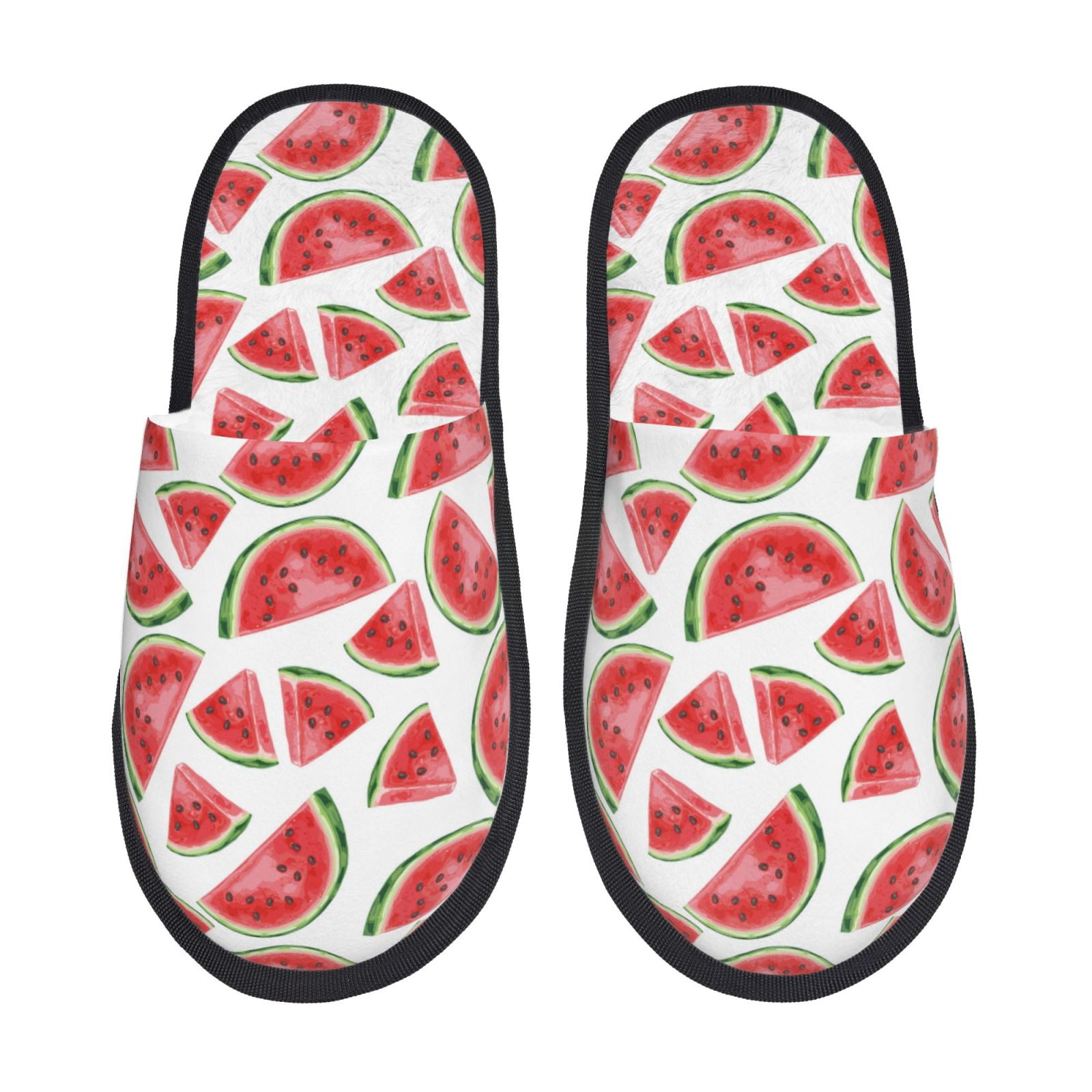 Uemuo Hand Drawn Watermelon Printe Plush Furry Slippers with EVA Sole ...