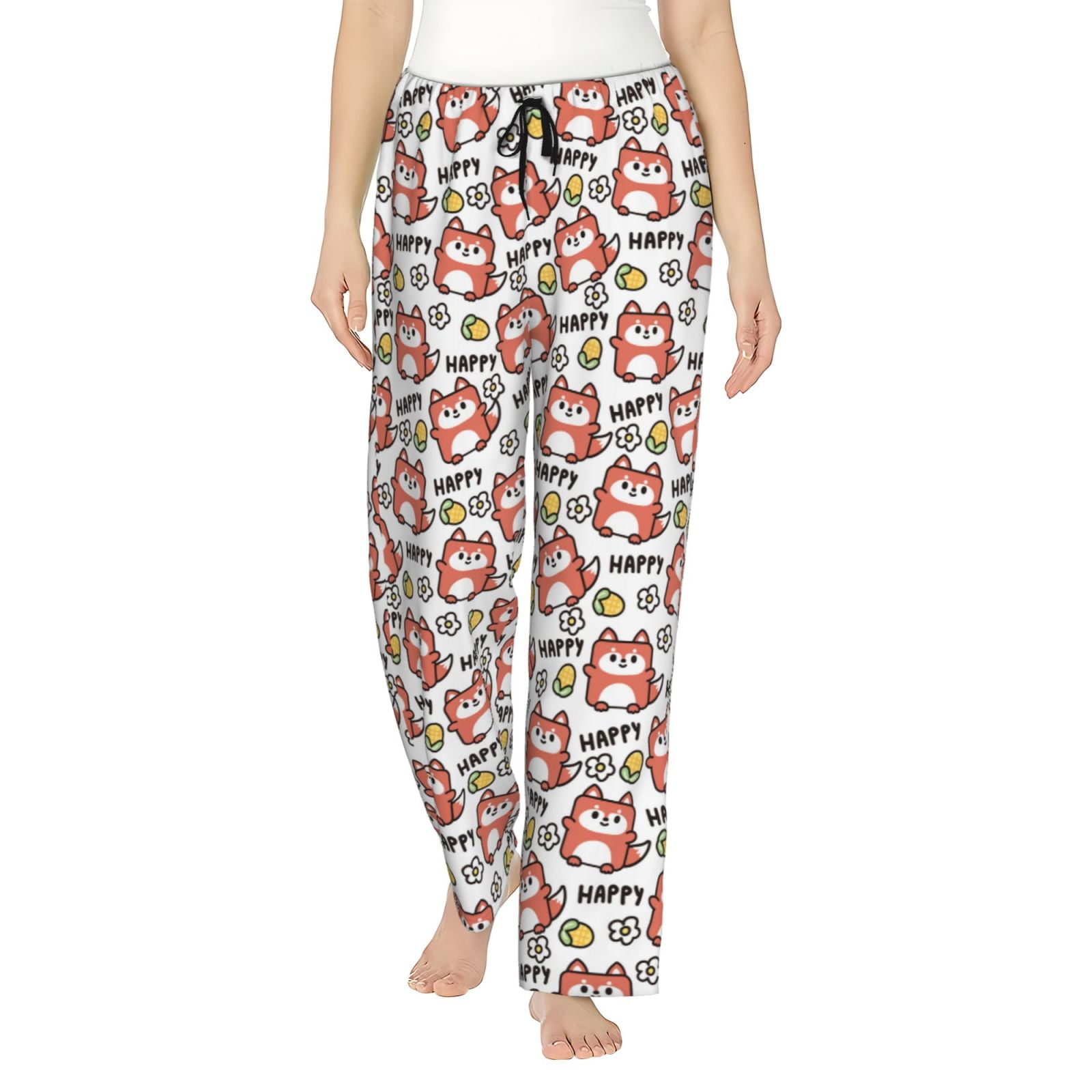 Uemuo Happy Foxy Faces Pattern Women's Wide Leg Palazzo Lounge Pants ...