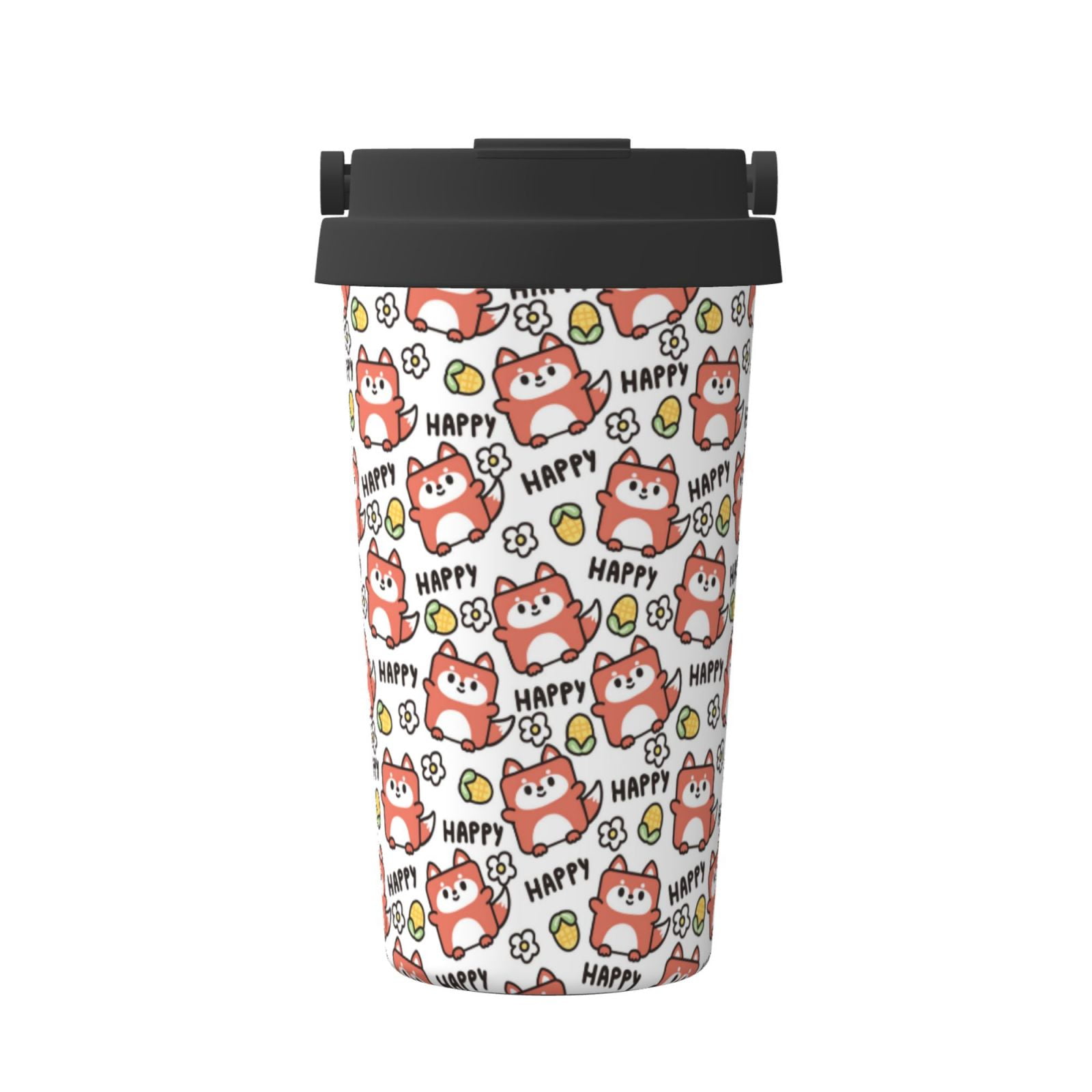 Uemuo Happy Foxy Faces Print Carry Insulated Coffee Mug, Travel Mug ...