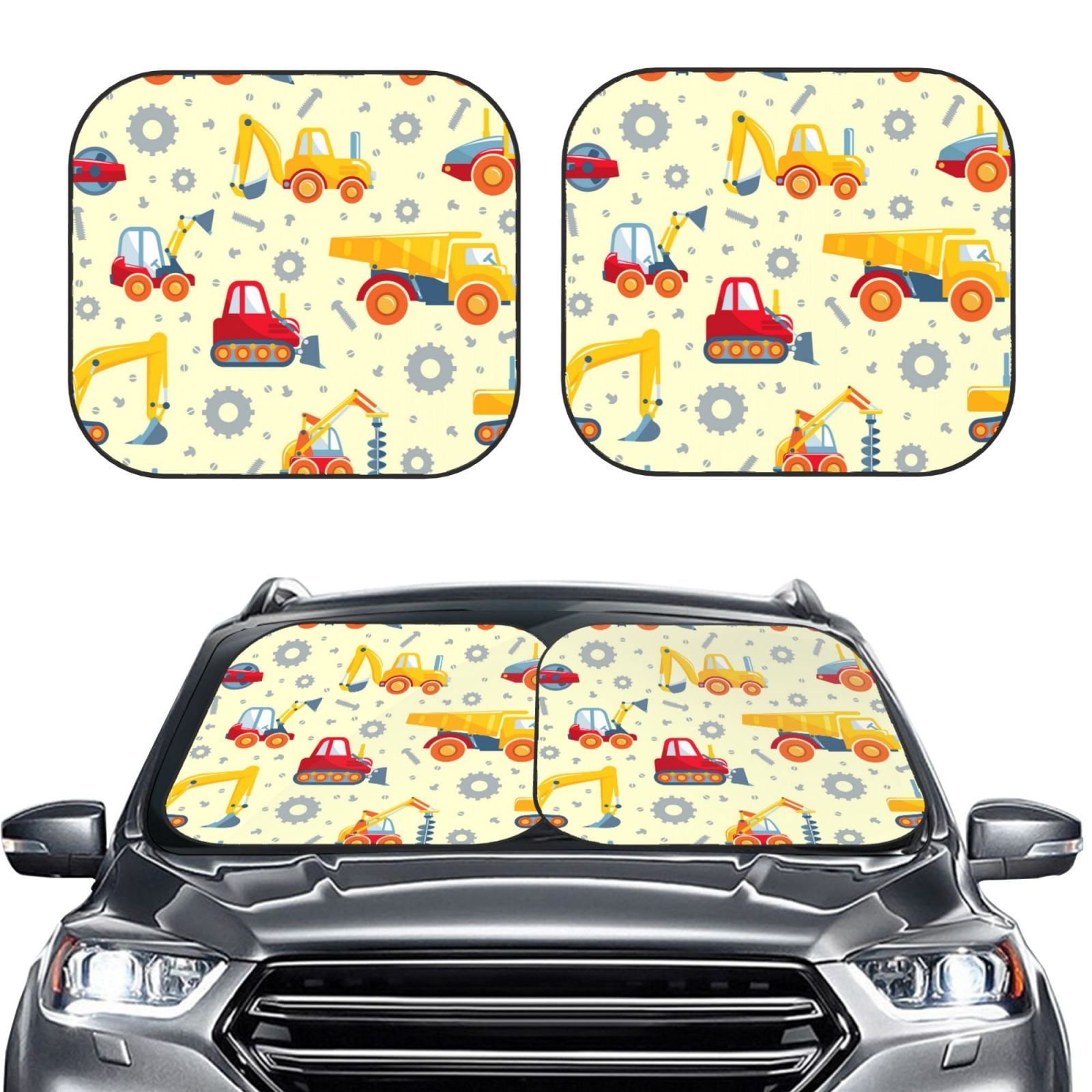 Uemuo Heavy Equipment Printed 2 PCS Car Windshield Sun Shade, Auto Sun ...