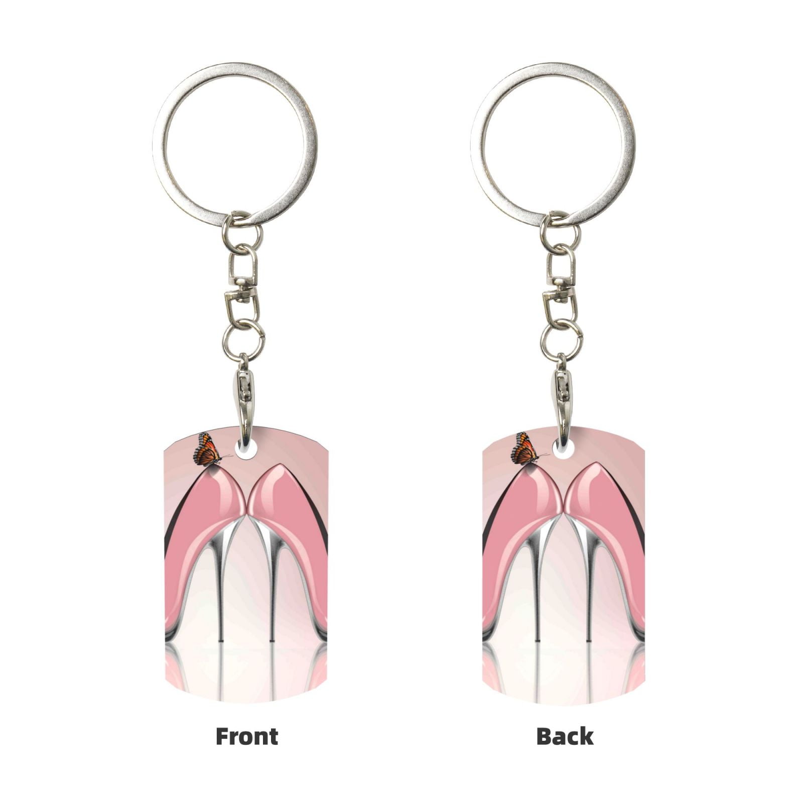 Uemuo High Heel Shoes Butterfly Pattern Rectangular Metal Keychain ...