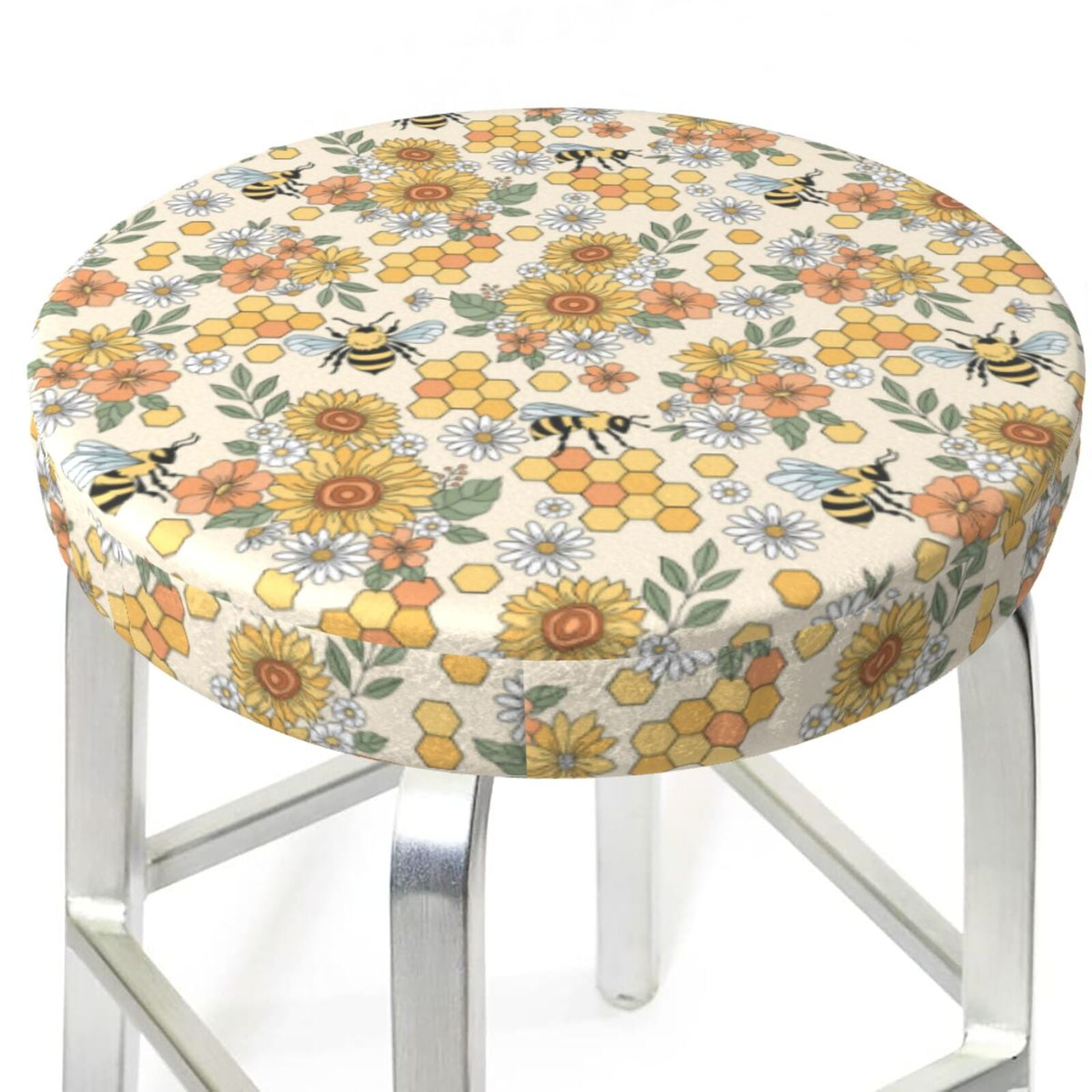 Uemuo Hippie Bee Honeycomb Pattern Round Bar Stool Seat Covers Washable ...