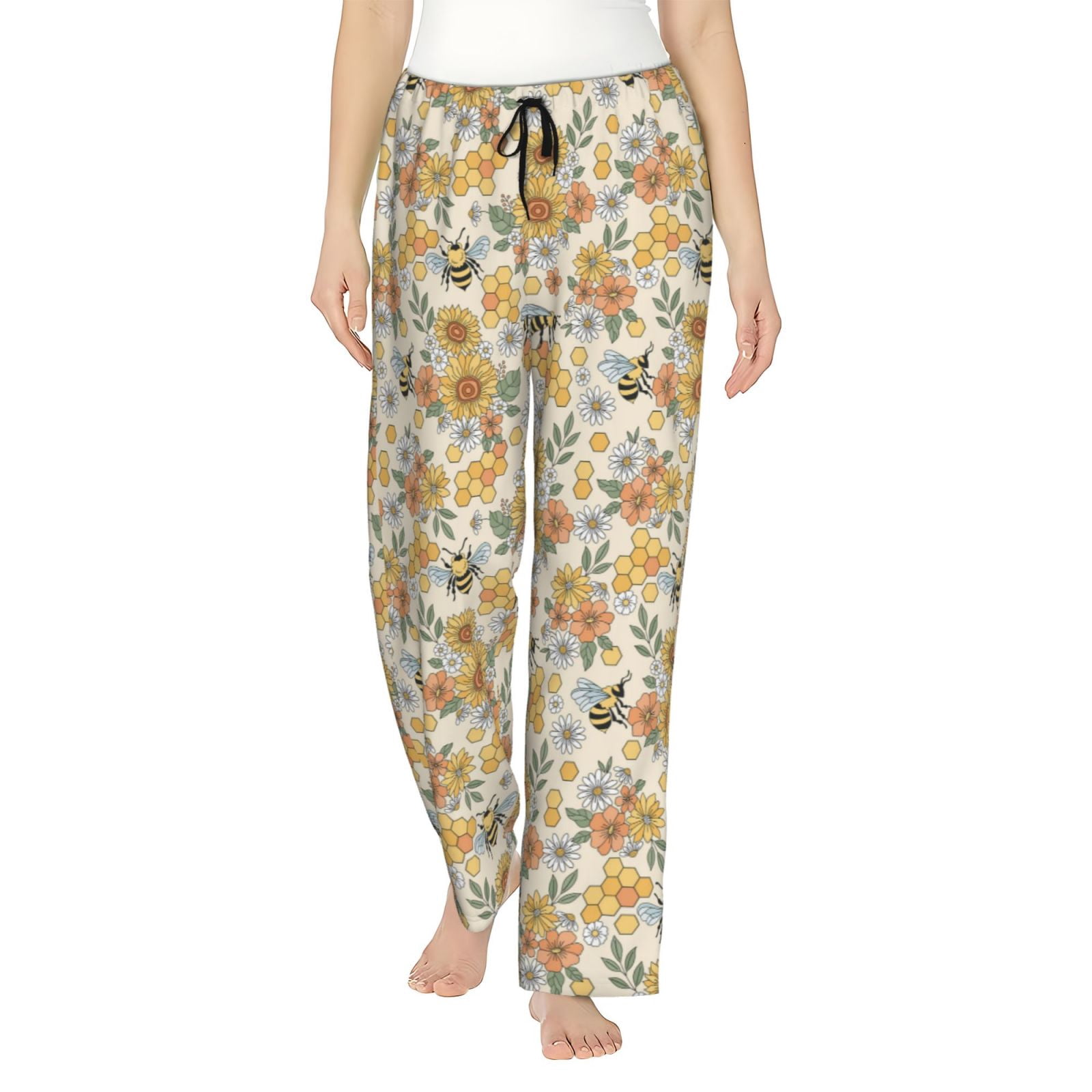 Uemuo Hippie Bee Honeycomb Pattern Women's Wide Leg Palazzo Lounge ...