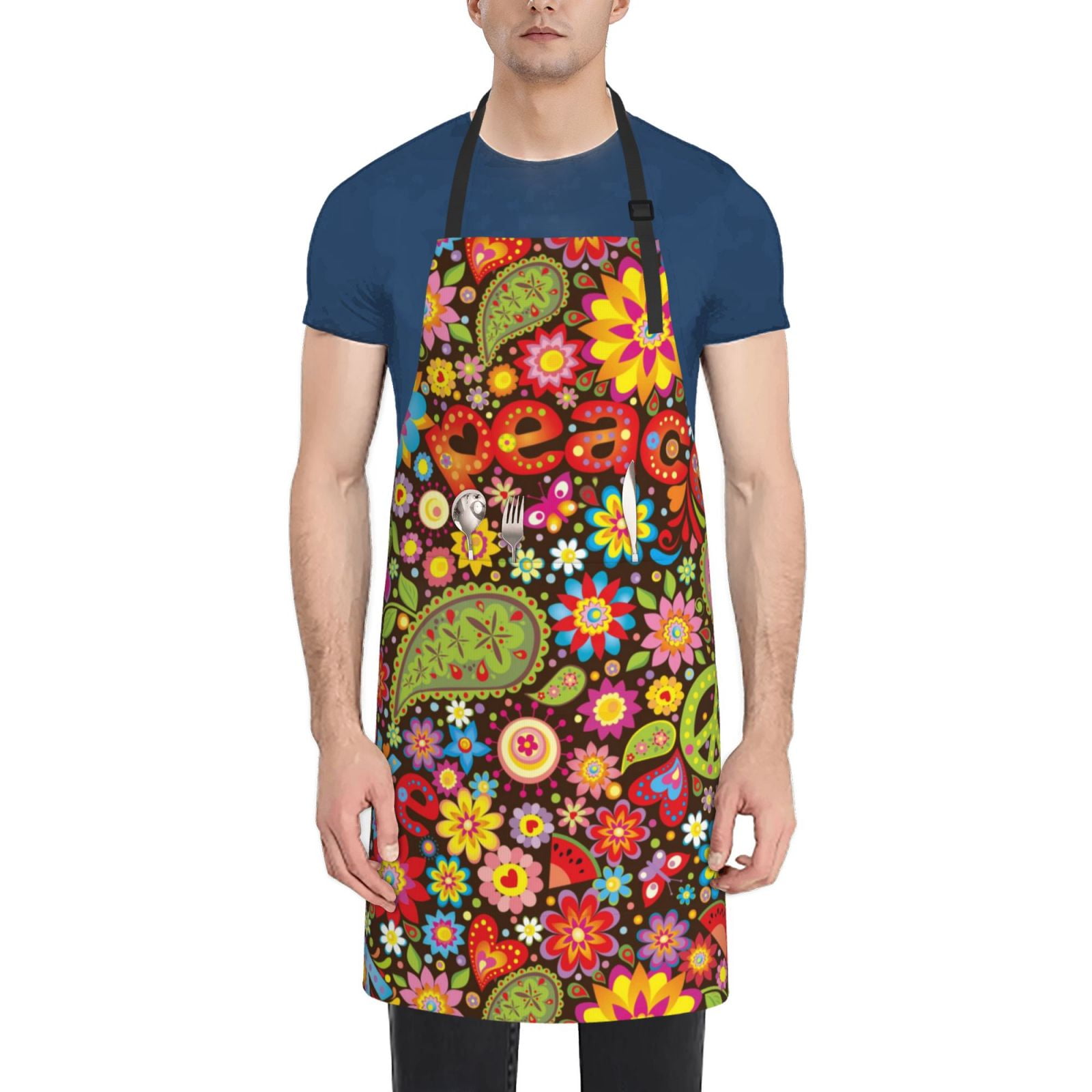 Uemuo Hippie Peace Love Pattern Waterproof Apron Adjustable Dishwasher ...