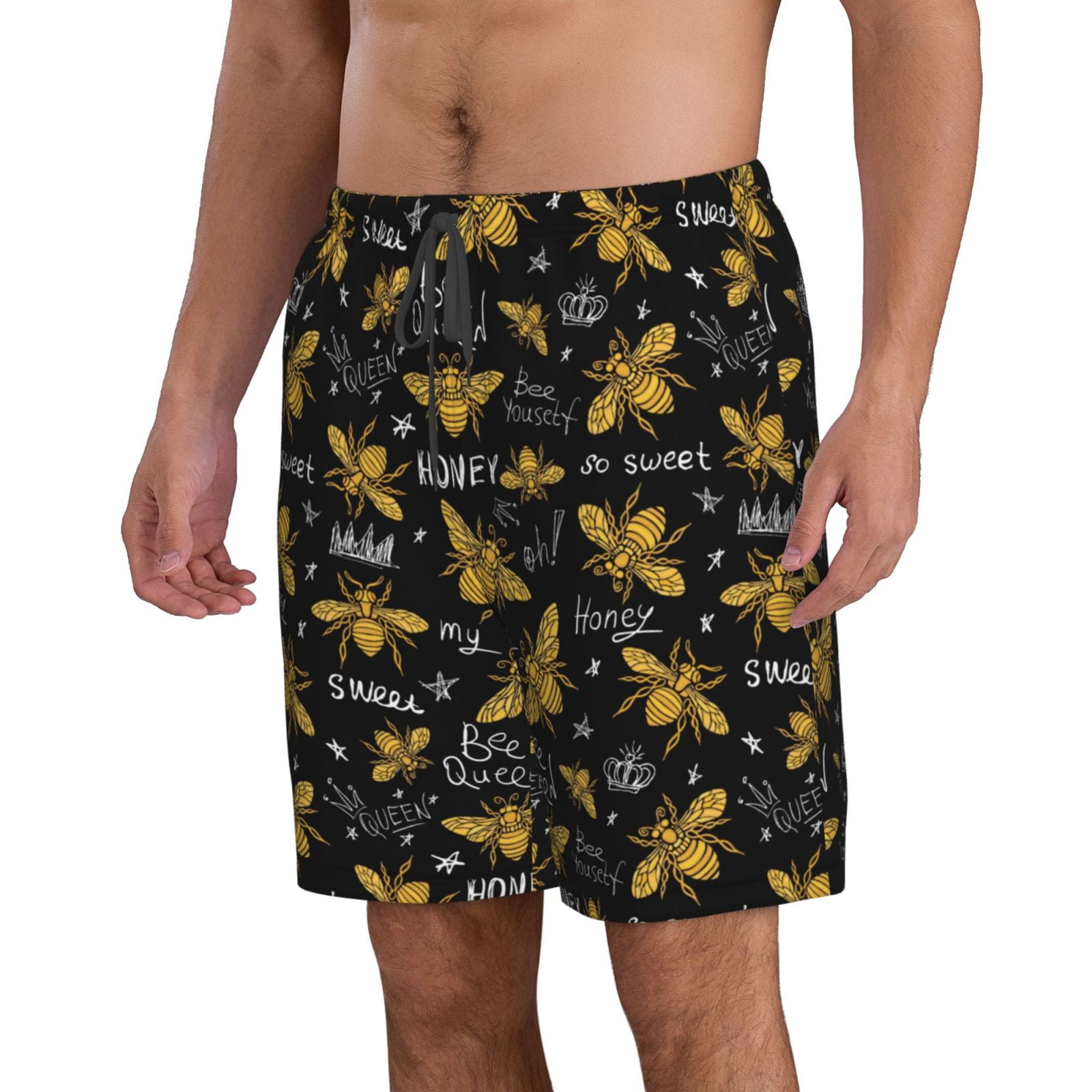Uemuo Hohey Bee Golden Embroidery Pattern Men's Swim Trunks Hawaiian ...