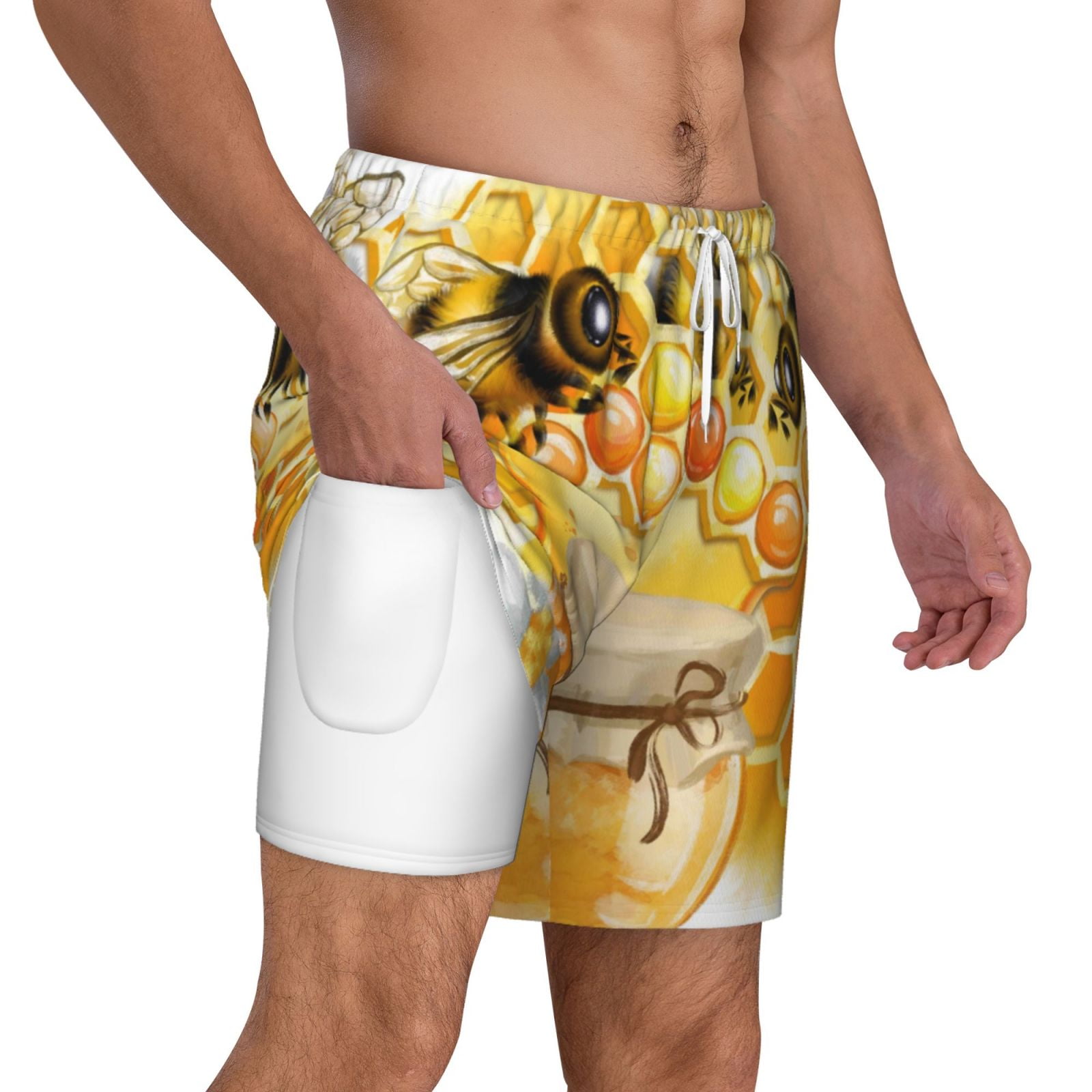 Uemuo Honey Bee Pattern Mens Swim Trunks Quick Dry Board Shorts with ...