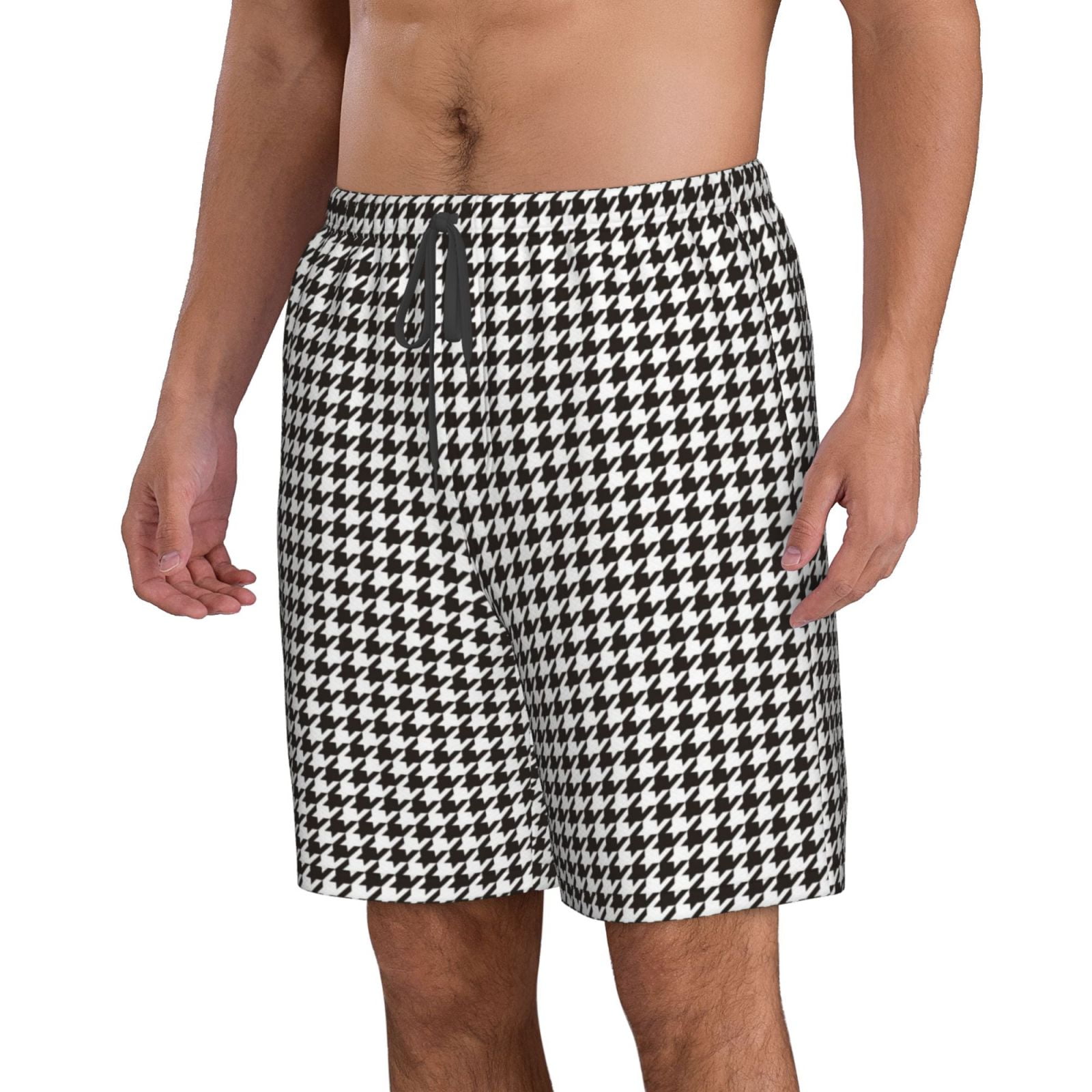 Uemuo Houndstooth Black And White Pattern Men's Swim Trunks Hawaiian ...