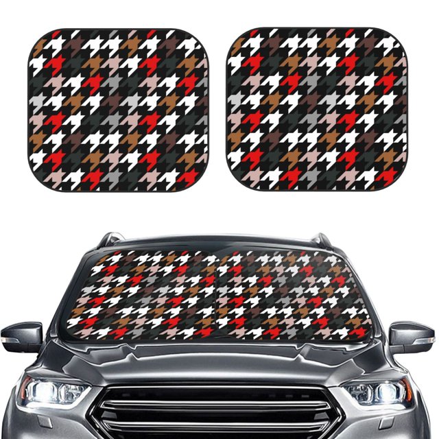 Uemuo Houndstooth Green Red Printed 2 PCS Car Windshield Sun Shade ...