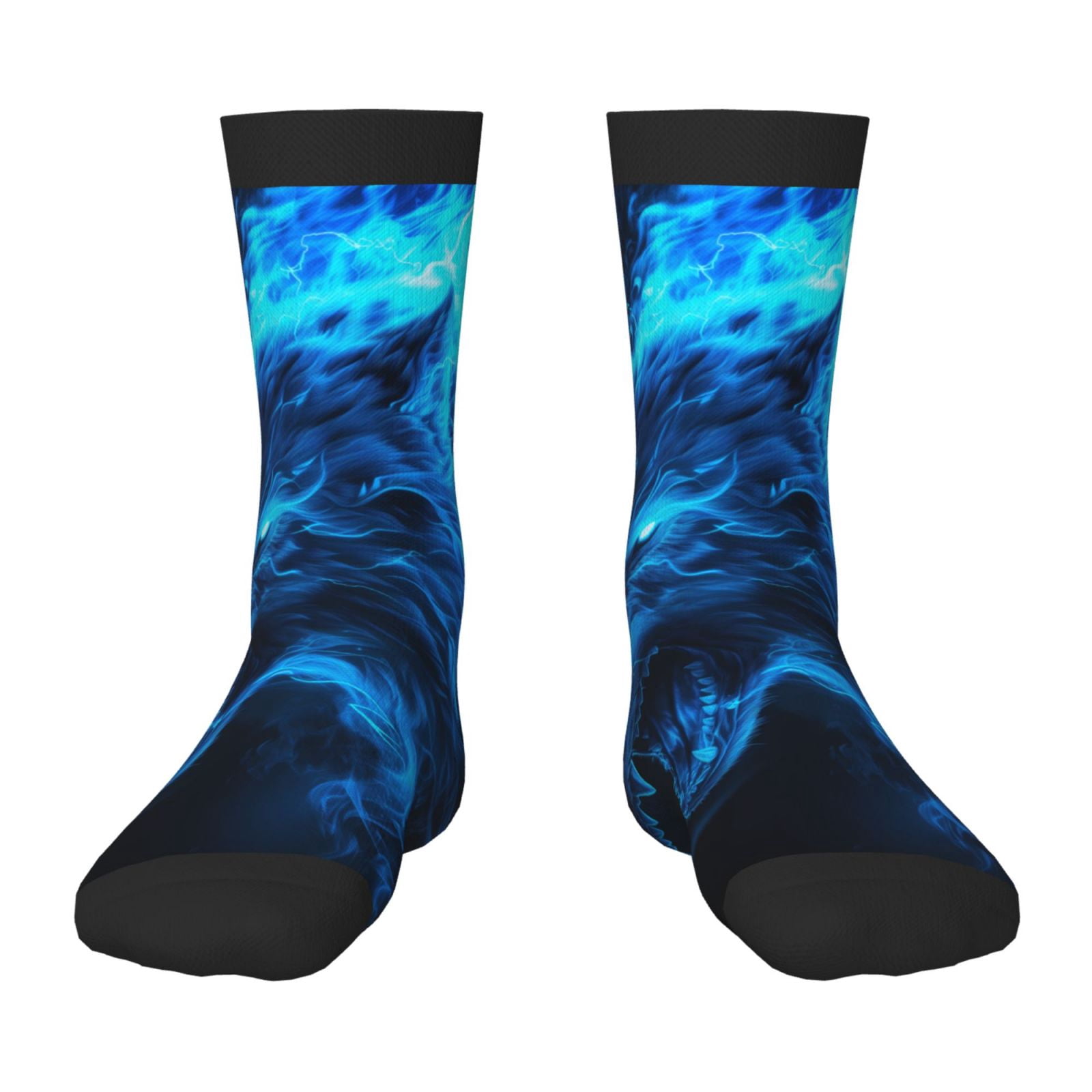 Uemuo Ice Blue Fire Wolf Printed Kids Boys Socks Seamless Crew Socks ...