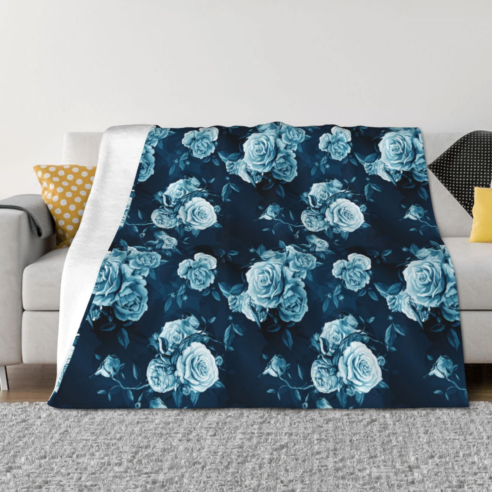 Uemuo Ink Rose Printed Throw Blanket for Couch, Fluffy Fuzzy Blankets ...