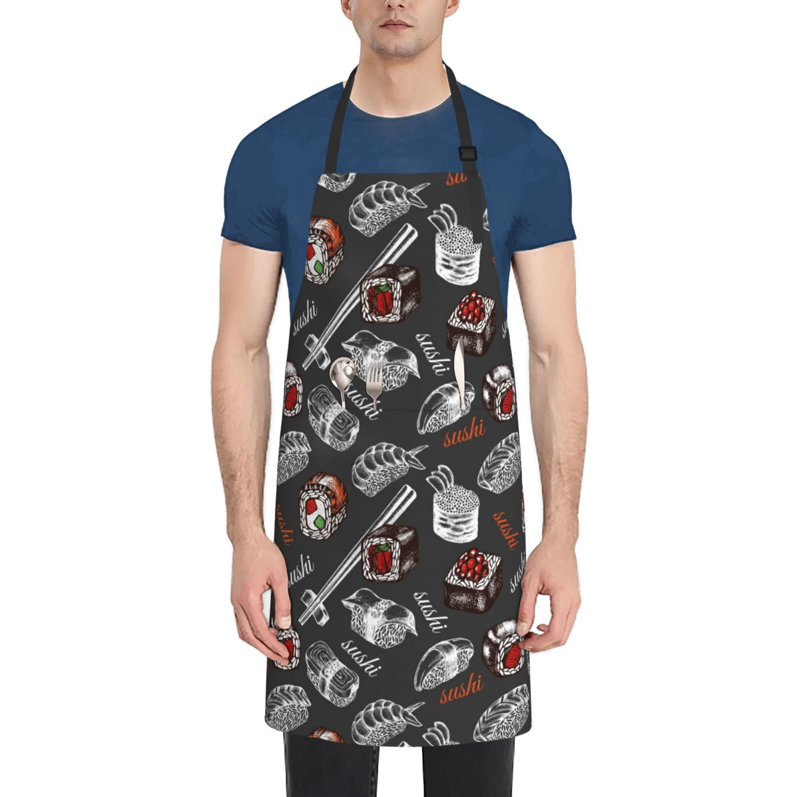 Uemuo Japanese Sushi Hashi Pattern Waterproof Apron Adjustable ...