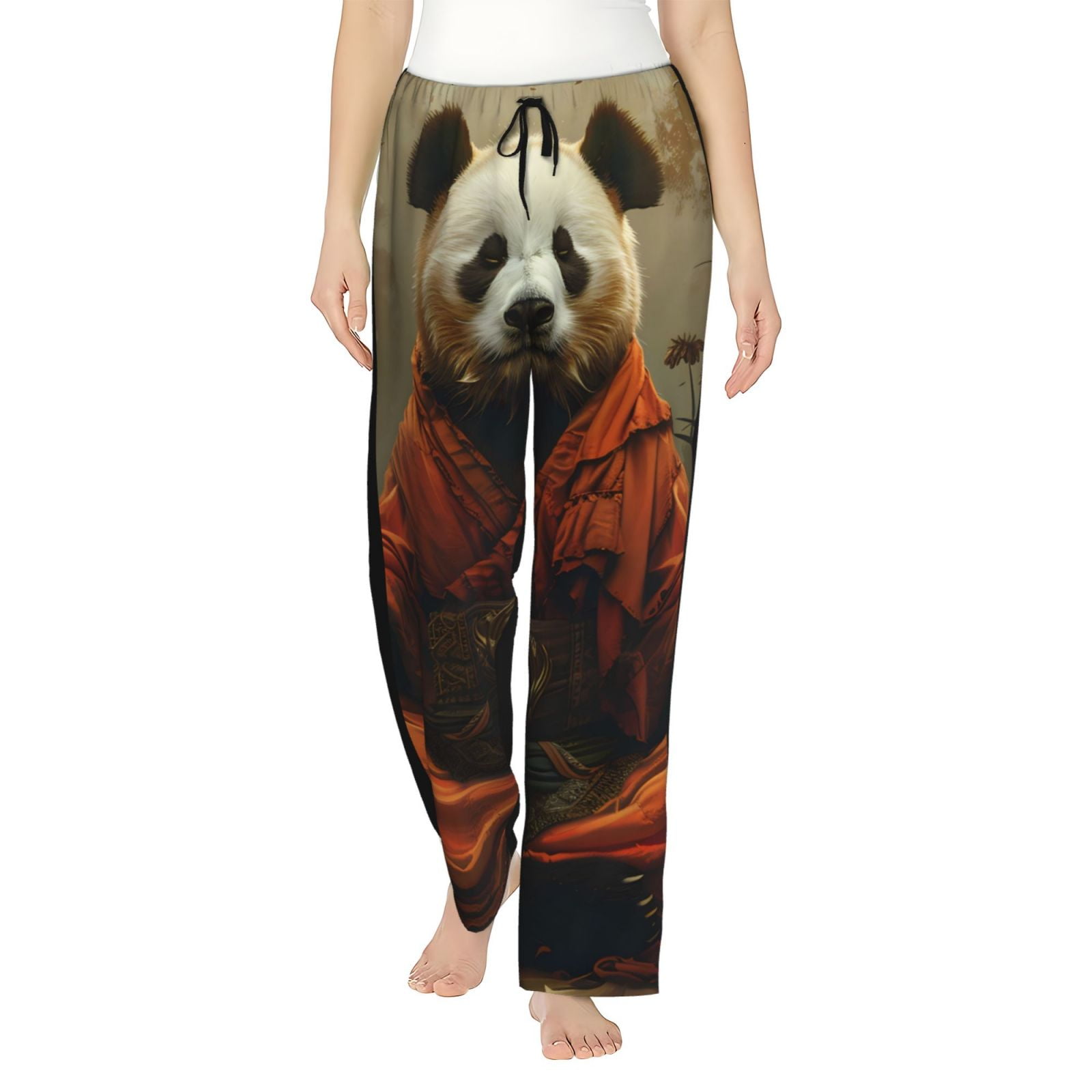 Uemuo Jungle Meditating Panda Pattern Women's Wide Leg Palazzo Lounge ...