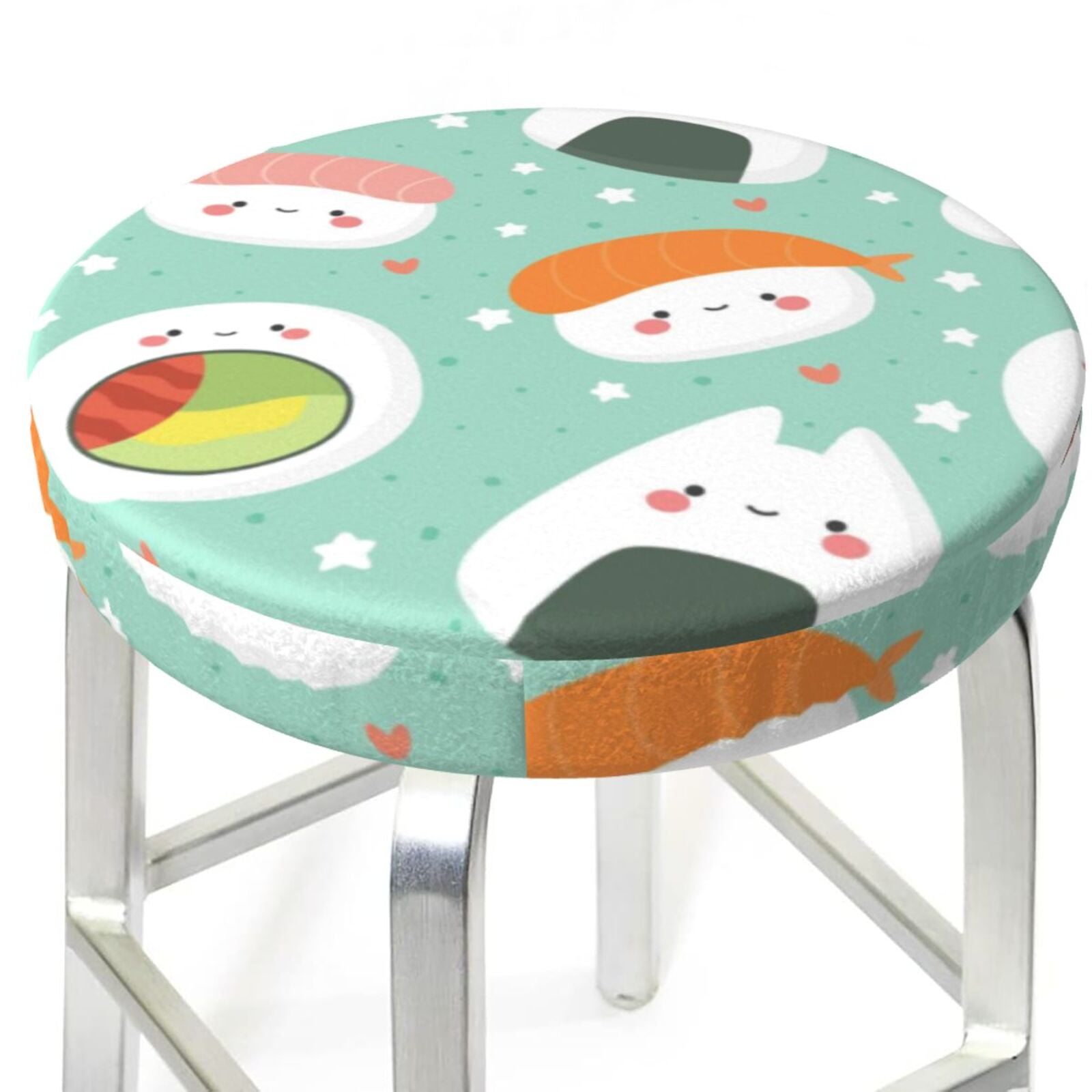 Uemuo Kawaii Sushi Pattern Round Bar Stool Seat Covers Washable Stool ...