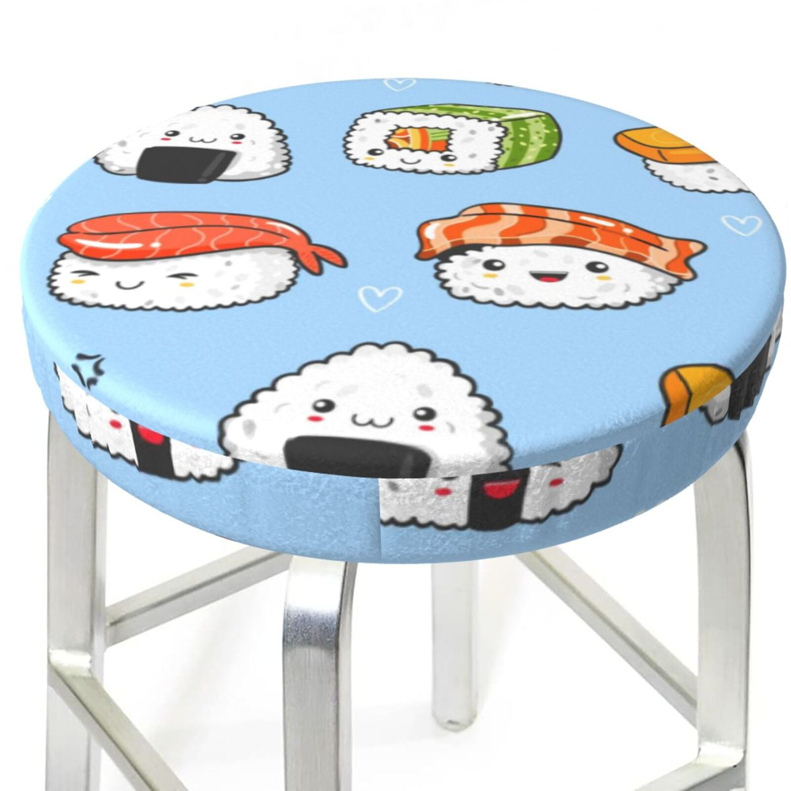 Uemuo Kawaii Sushi Pattern Round Bar Stool Seat Covers Washable Stool ...