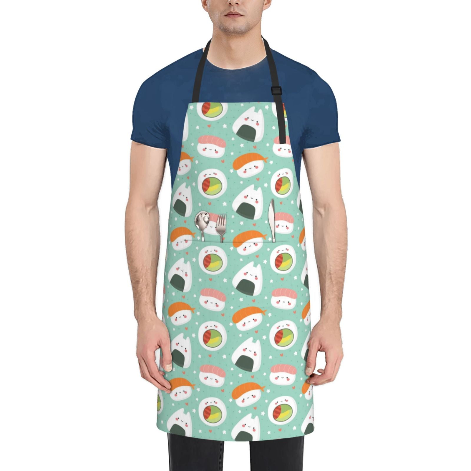 Uemuo Kawaii Sushi Pattern Waterproof Apron Adjustable Dishwasher Apron ...