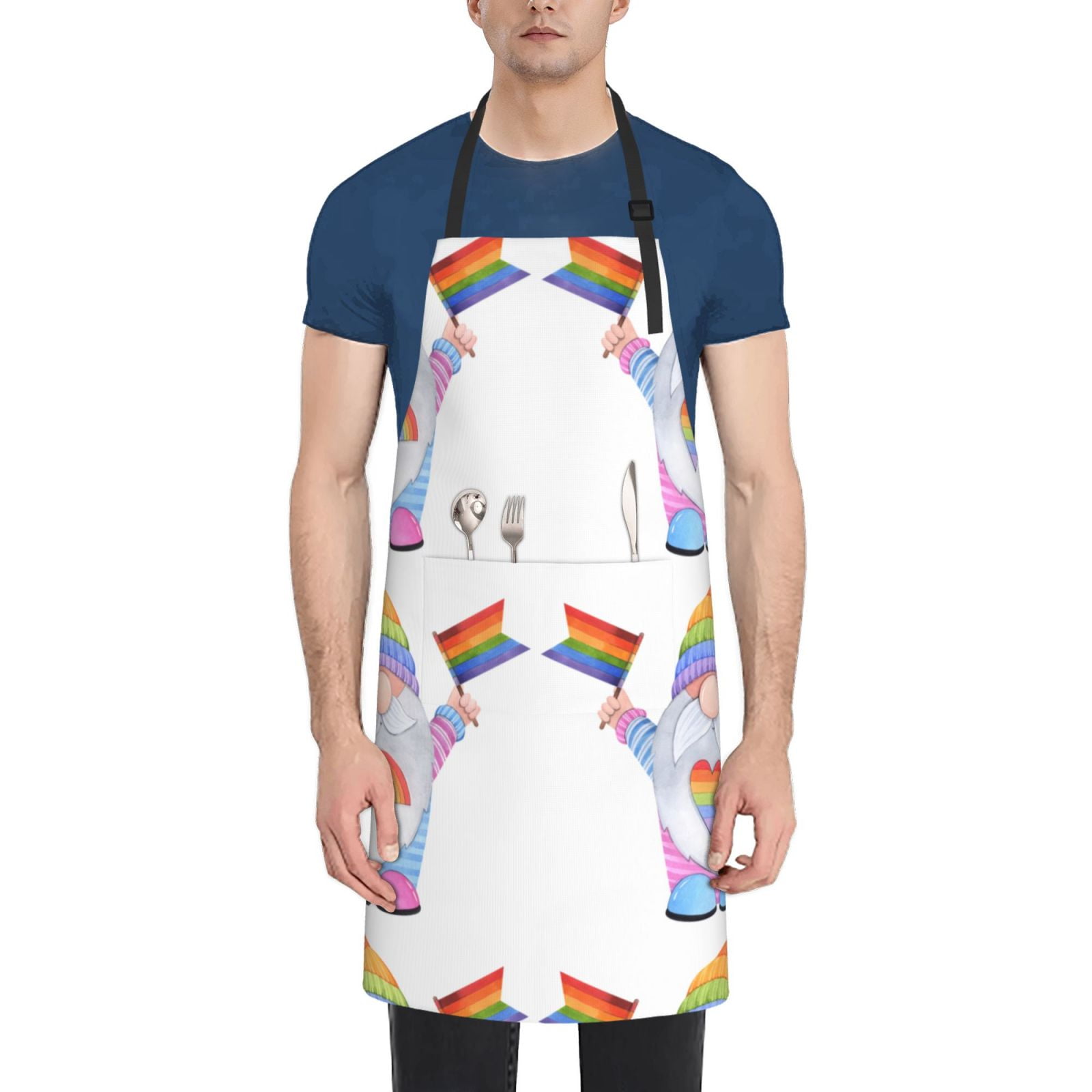 Uemuo LGBT Gnomes Pattern Waterproof Apron Adjustable Dishwasher Apron ...