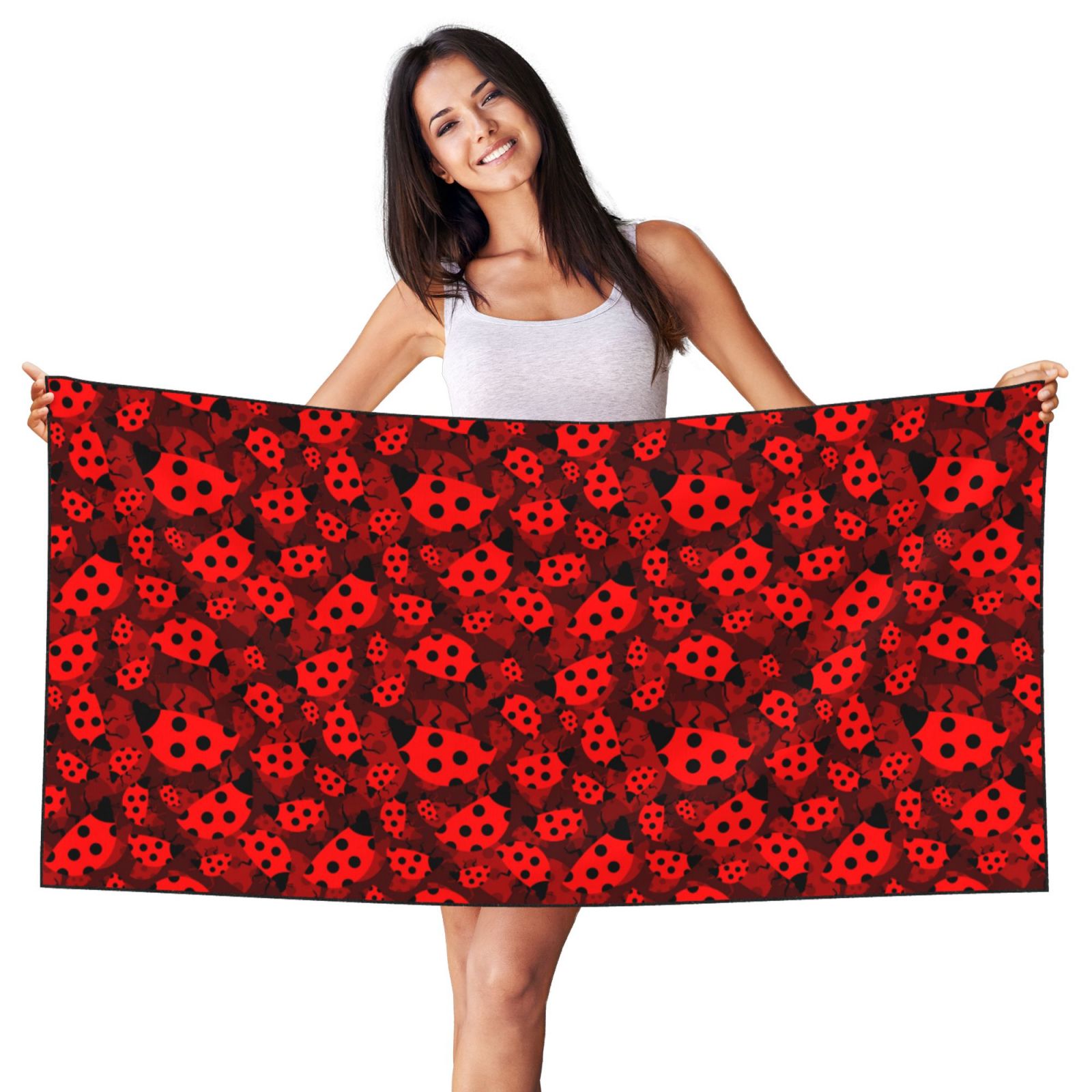Uemuo Ladybugs 1 Print Beach Towel for Women, Silver Fox Velvet Beach ...