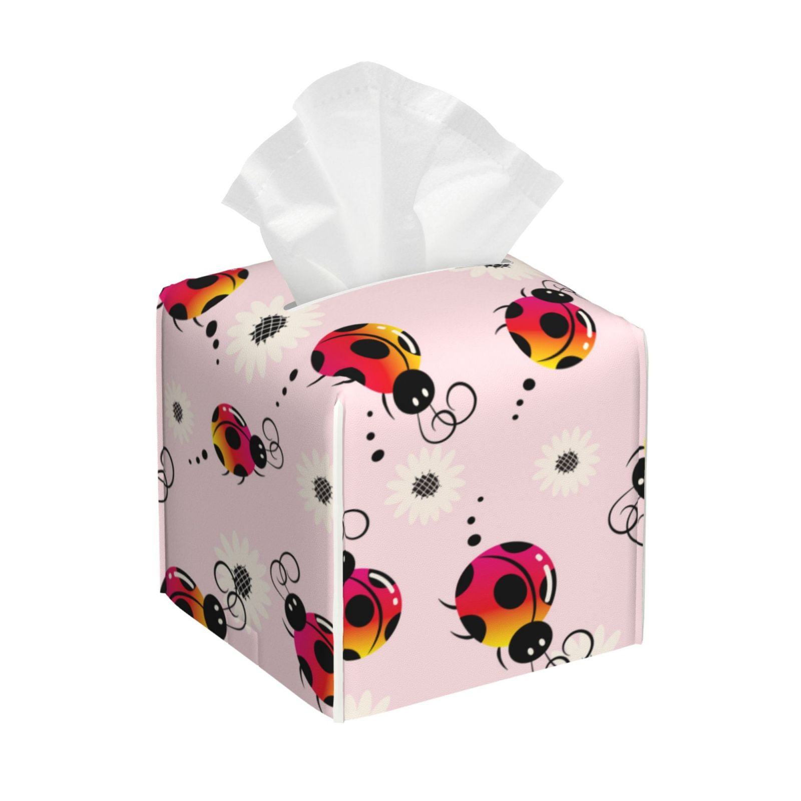 Uemuo Ladybugs And Flower Tissue Box Cover Holder, Square with Bottom ...