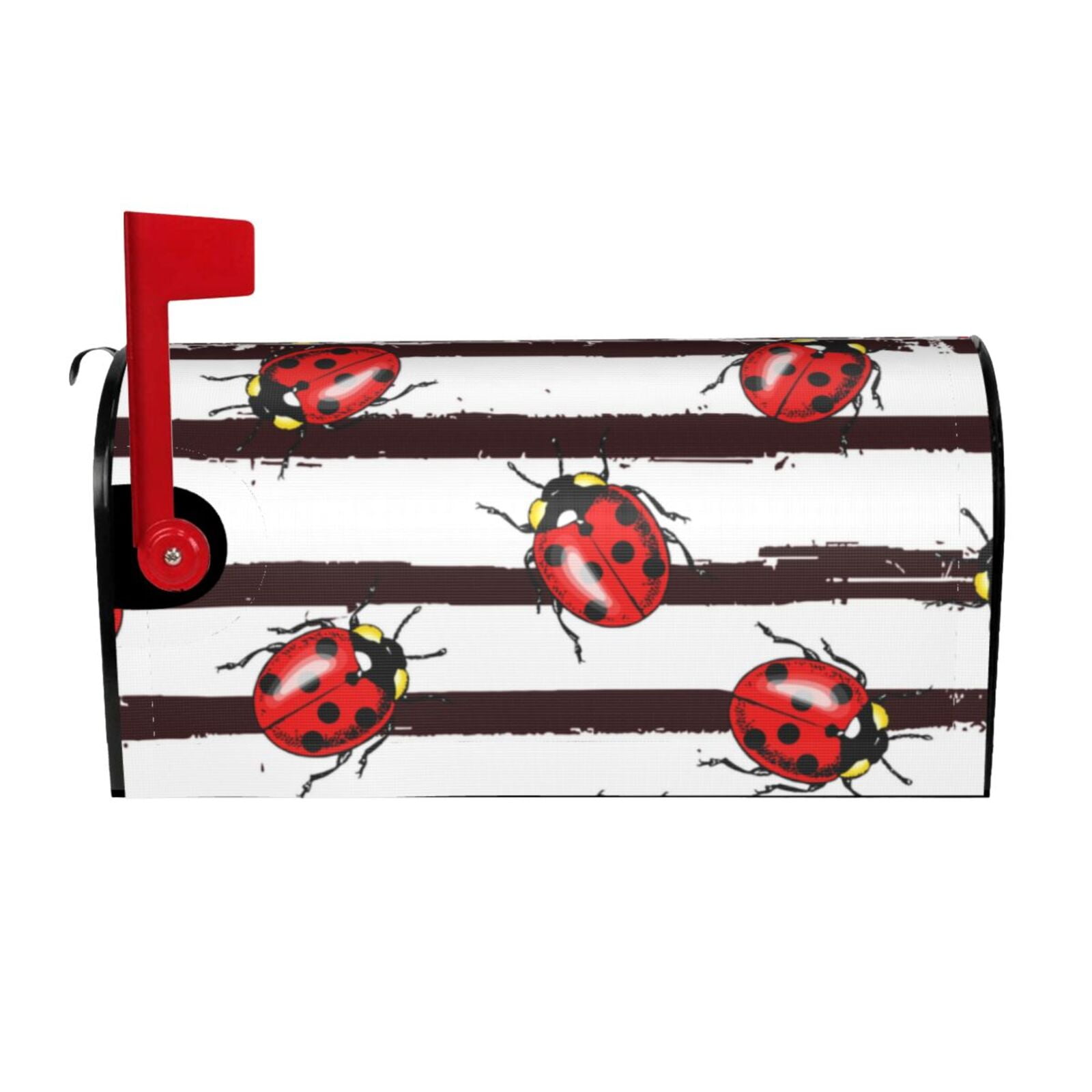 Uemuo Ladybugs on Black and White Striped1 Pattern Mailbox Covers ...
