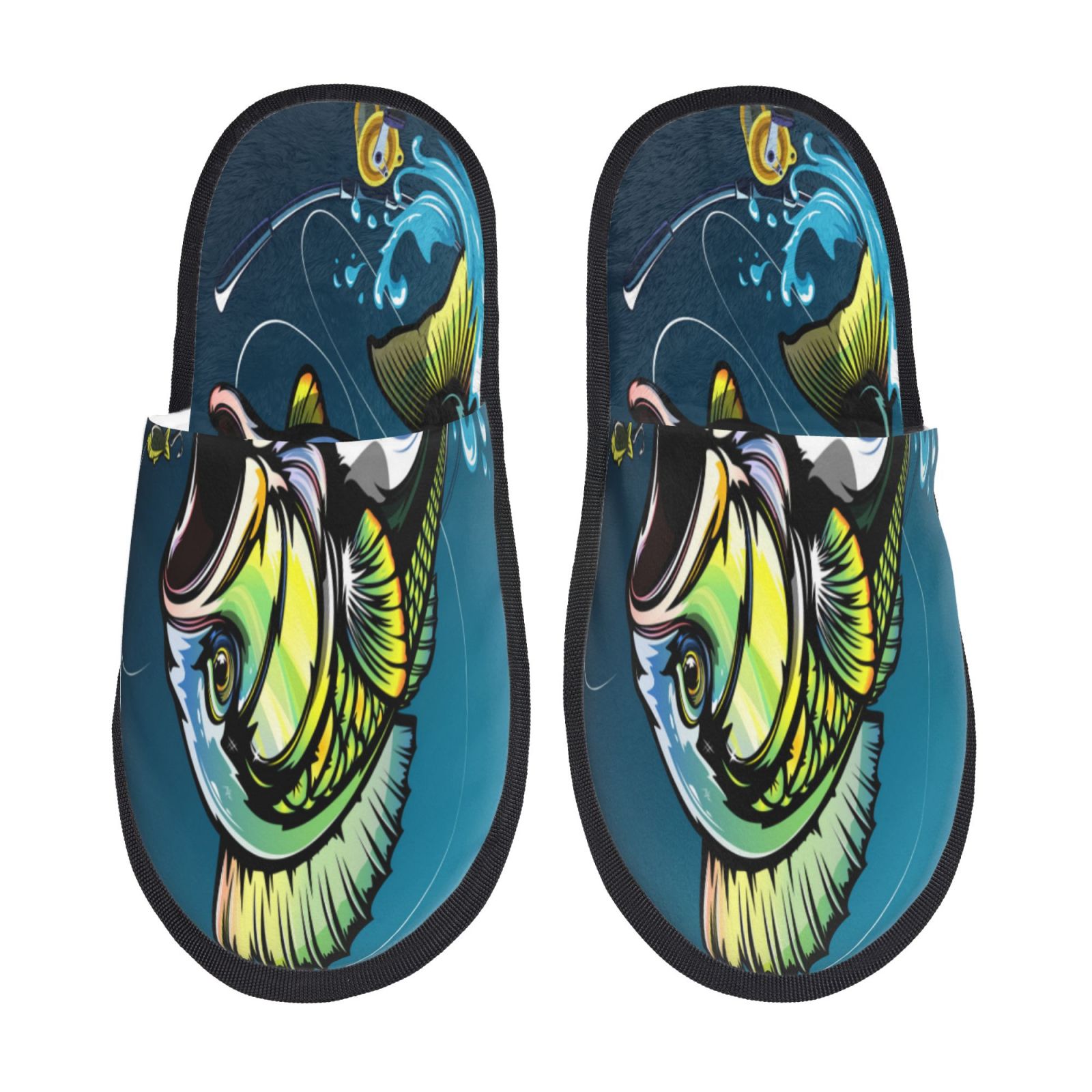 Uemuo Largemouth Bass Fish Printe Plush Furry Slippers with EVA Sole ...
