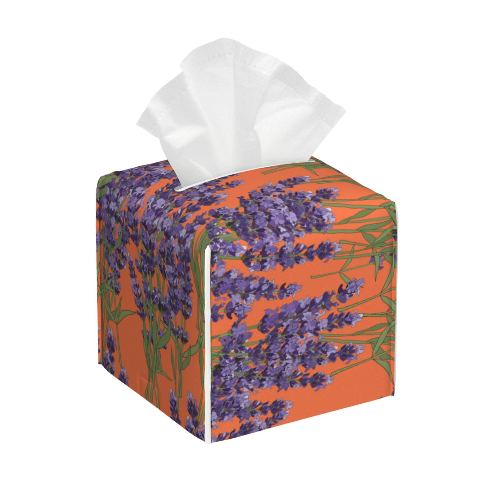 Uemuo Lavender Flowers Tissue Box Cover Holder, Square with Bottom Belt ...
