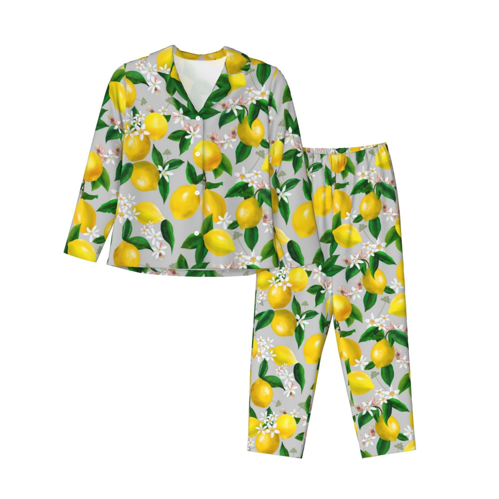 Uemuo Lemon Seamless Pattern Oil Painting Effect Pattern Womens Pajama ...