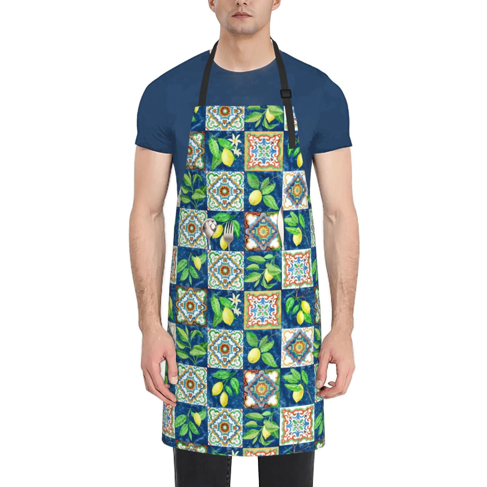 Uemuo Lemon and Leaves Pattern Waterproof Apron Adjustable Dishwasher ...
