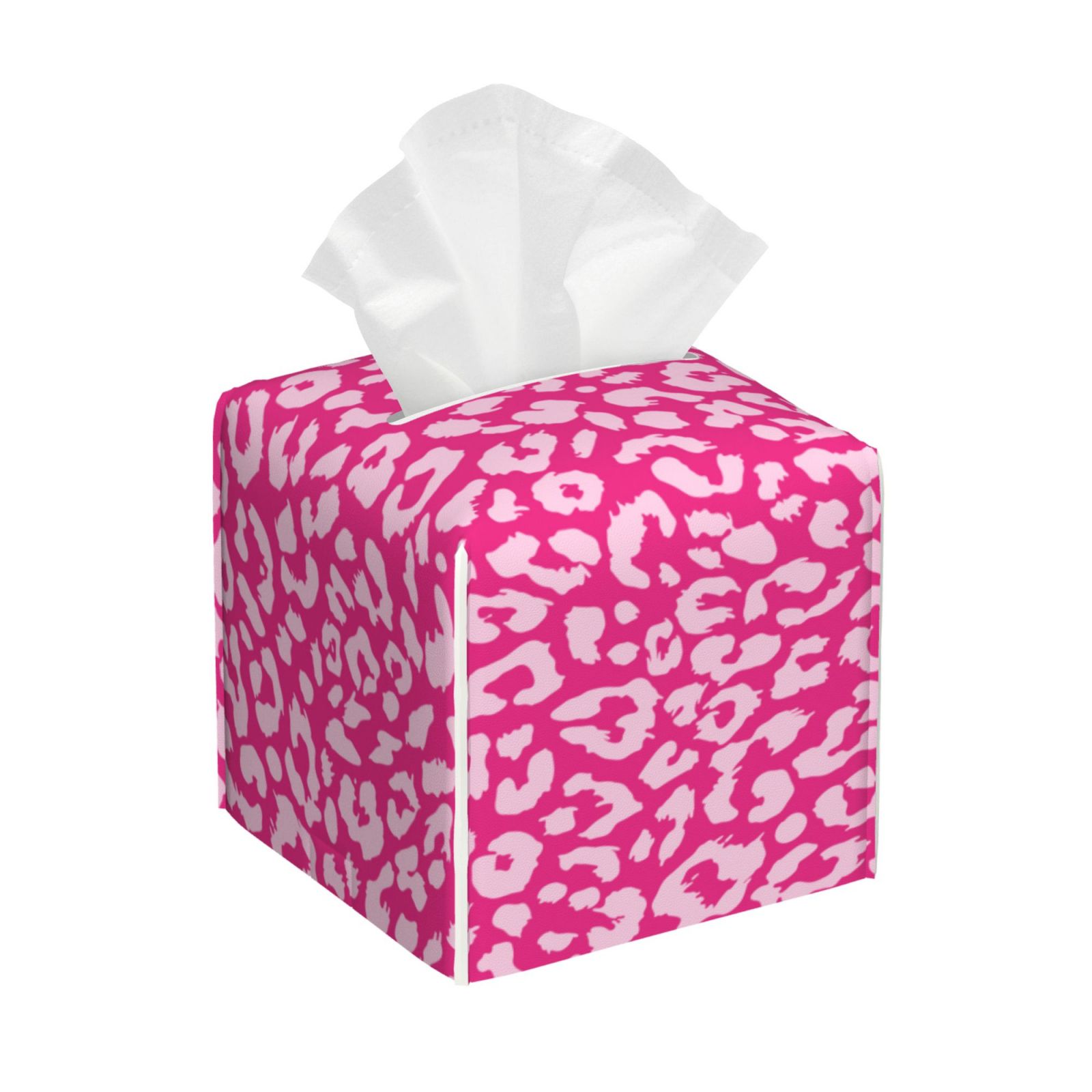 Uemuo Leopard Pink Tissue Box Cover Holder, Square with Bottom Belt ...