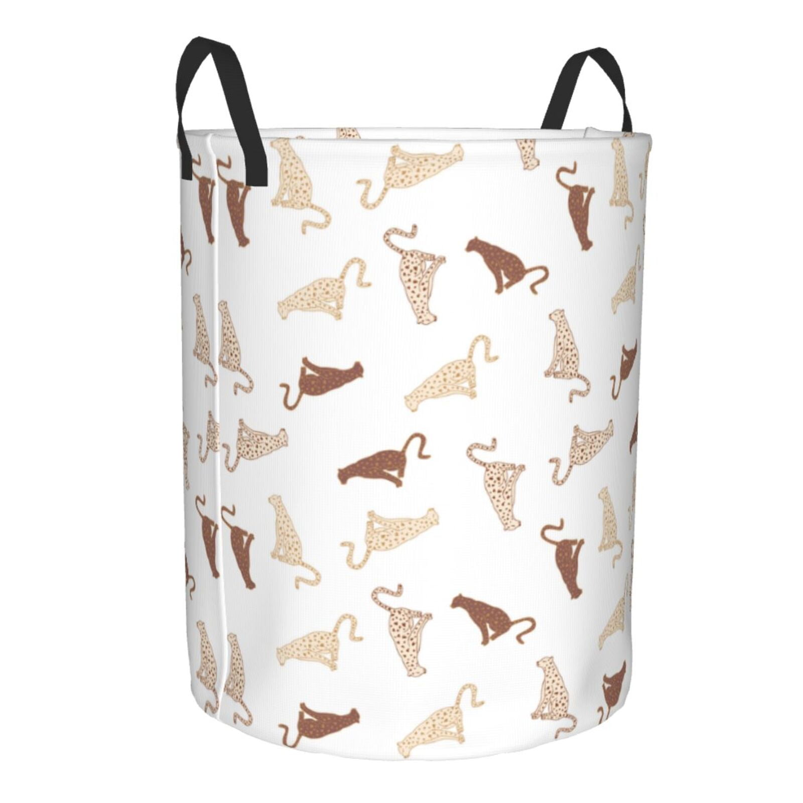 Uemuo Leopard Print Pattern Circular Laundry Hamper Basket with handles ...