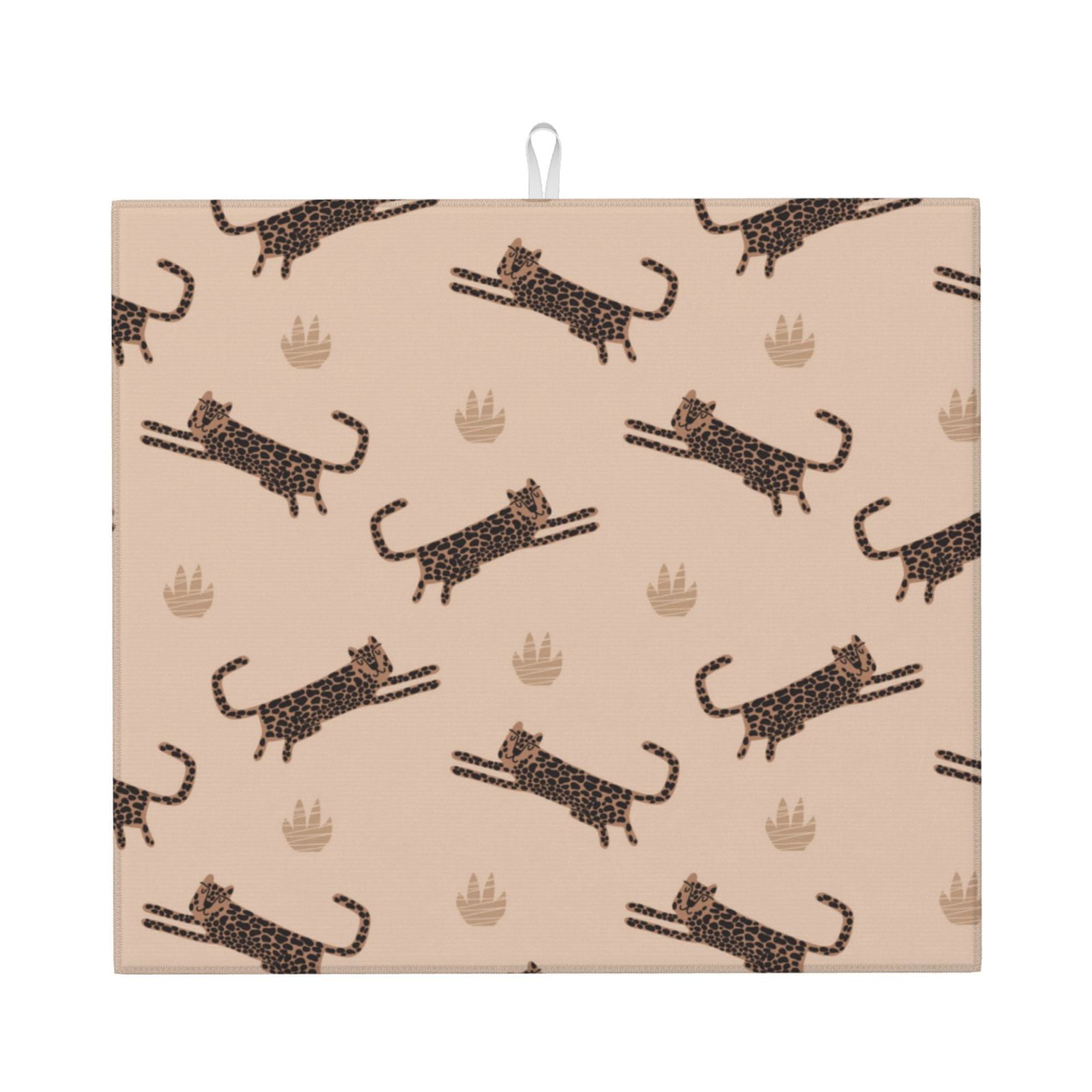 Uemuo Leopard Print Pattern Dish Drying Mat,16*18 inch Absorbent Dish ...