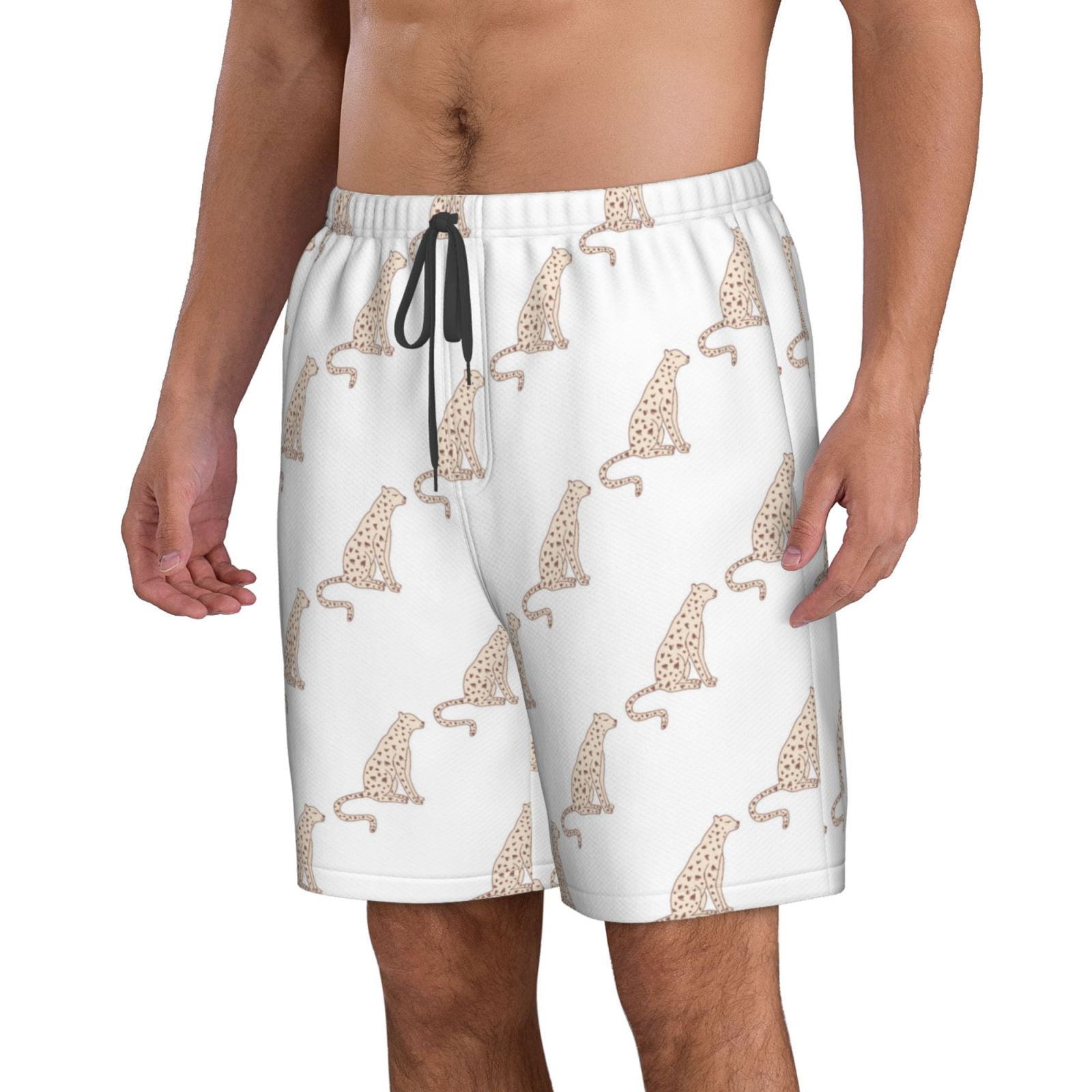 Uemuo Leopard Print Pattern Men's Swim Trunks Hawaiian Beach Bathing ...