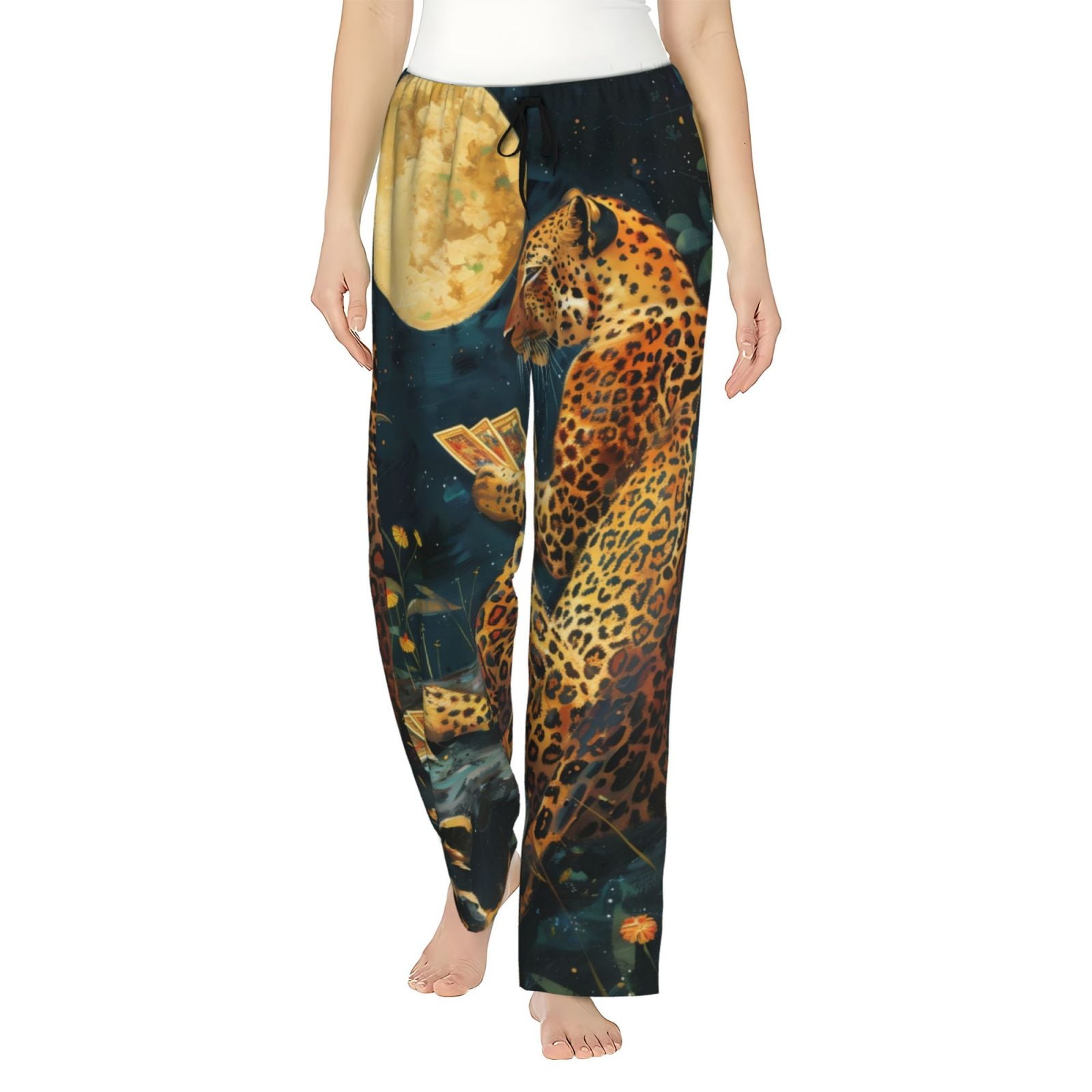Uemuo Leopard Reading Tarot Cards Pattern Women's Wide Leg Palazzo ...