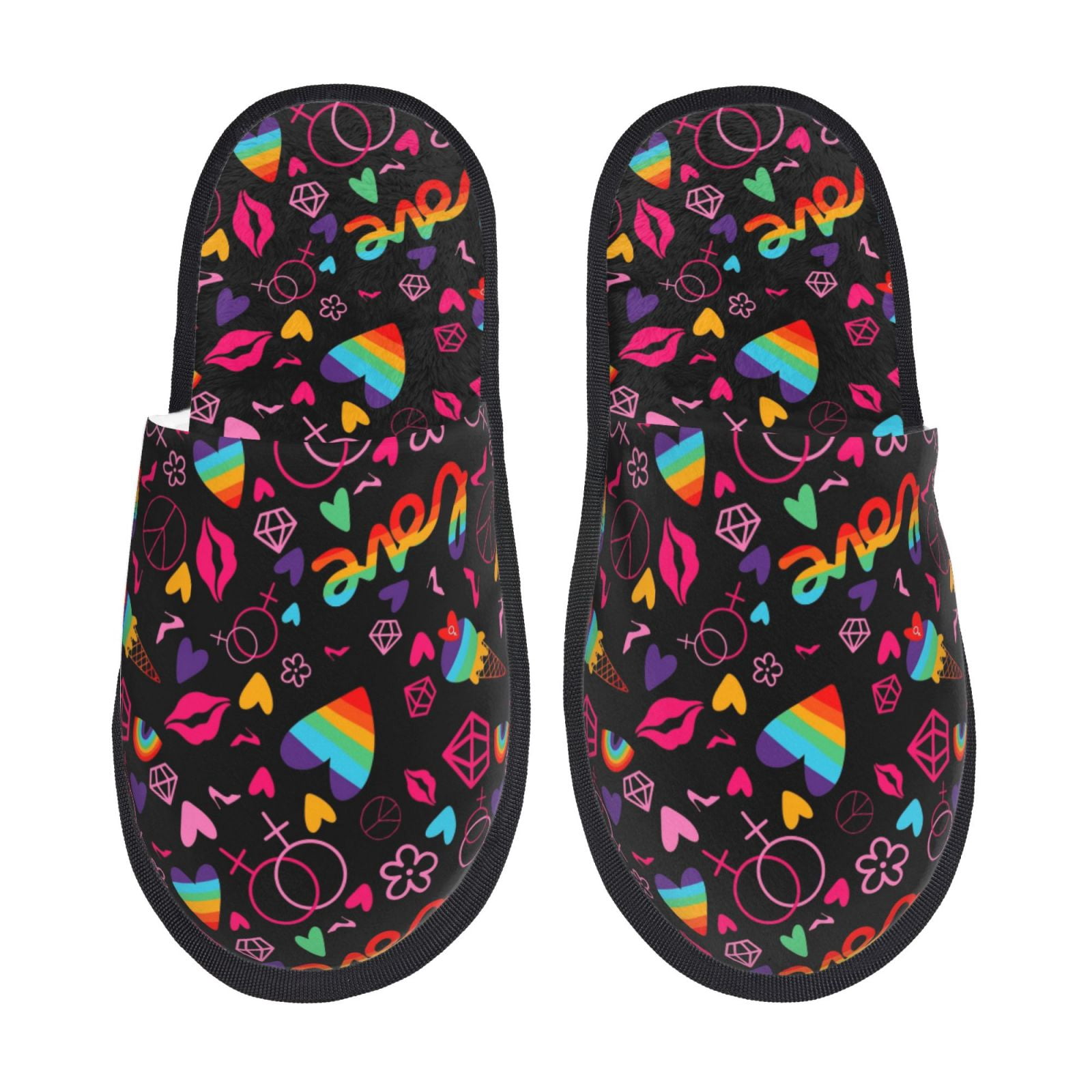 Uemuo Lgbt Rainbow For Pride Printe Plush Furry Slippers with EVA Sole ...