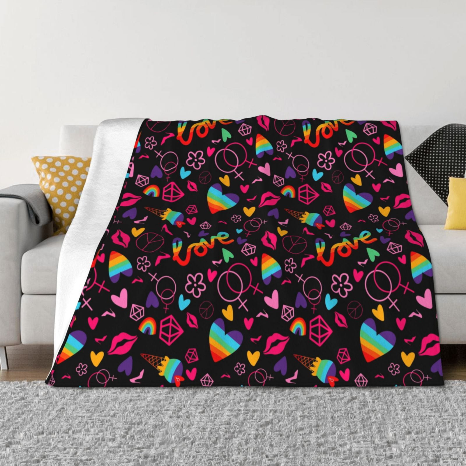 Uemuo Lgbt Rainbow For Pride Printed Throw Blanket for Couch, Fluffy ...