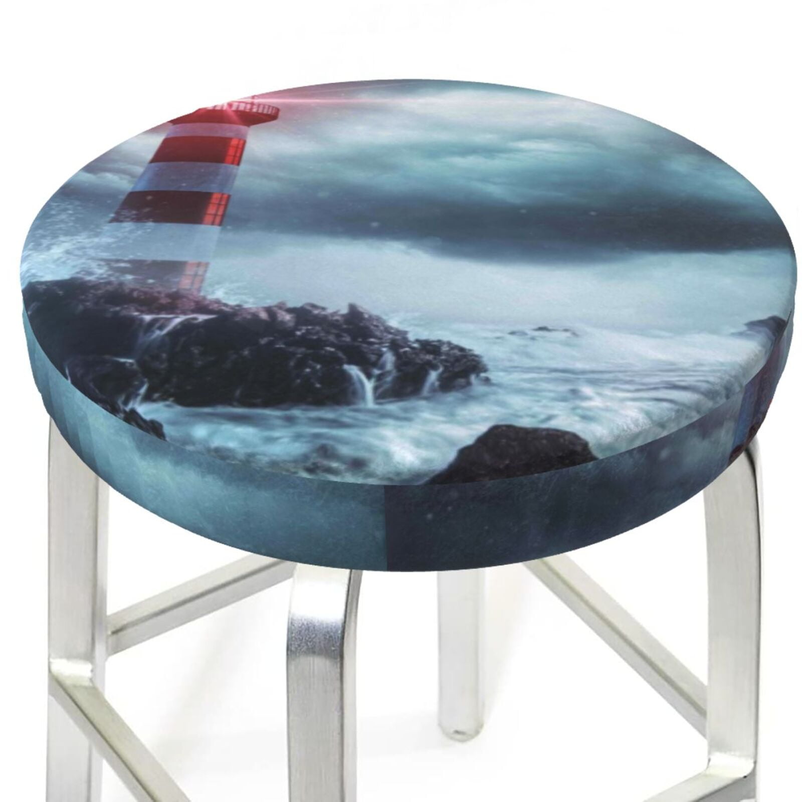 Uemuo Lighthouse in a Stormy Sea Pattern Round Bar Stool Seat Covers ...