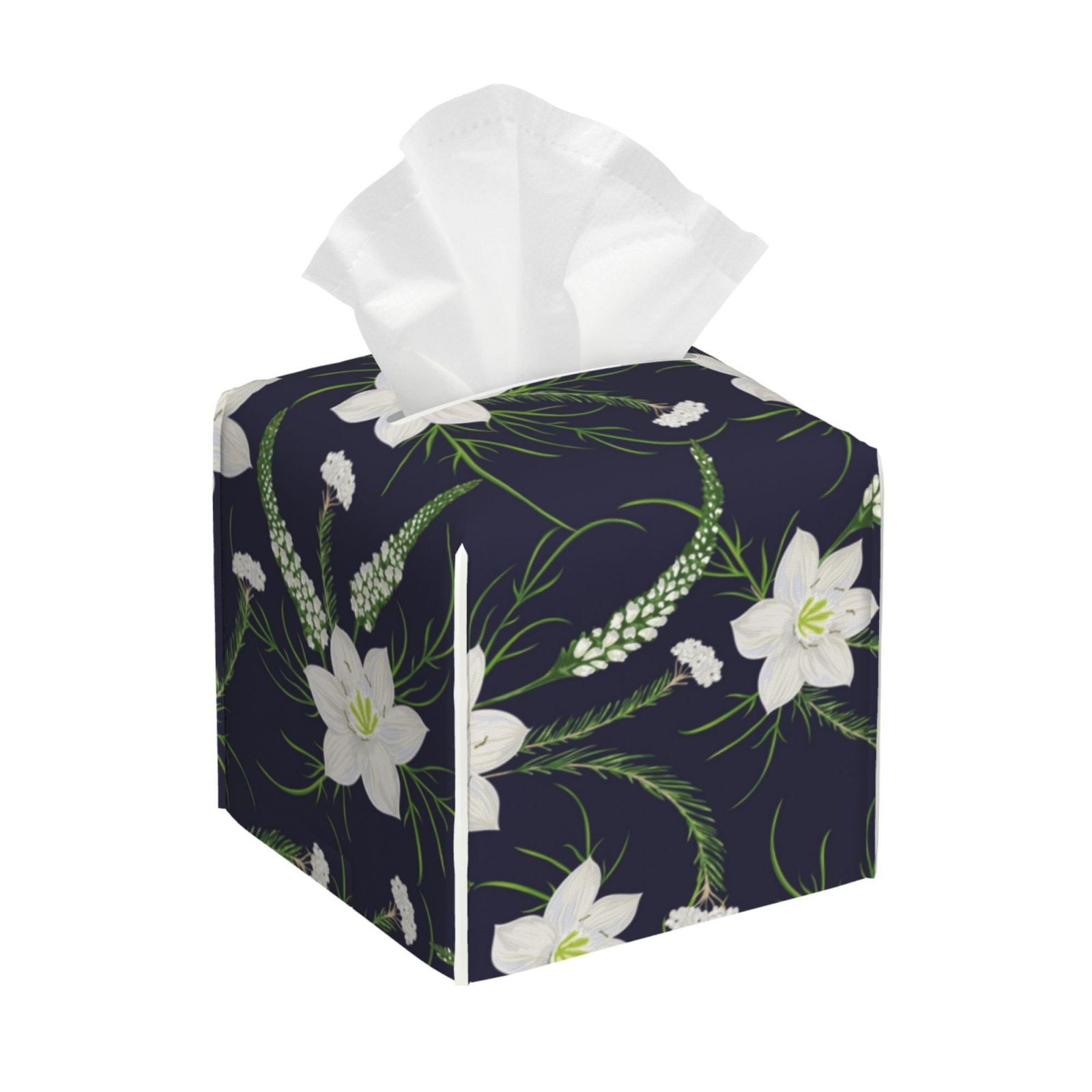 Uemuo Lilies Flowers Tissue Box Cover Holder, Square with Bottom Belt ...
