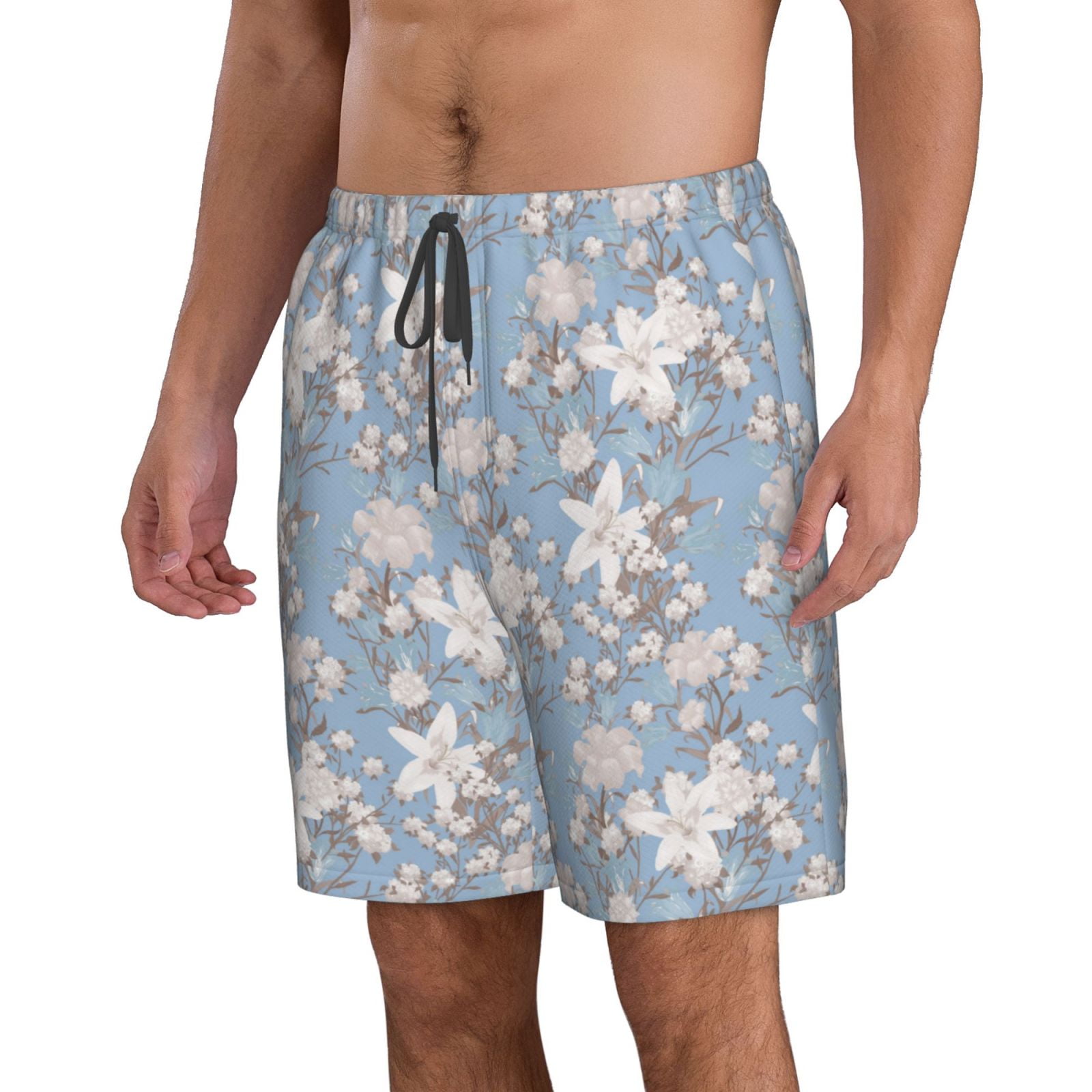 Uemuo Lily Flower Pattern Men's Swim Trunks Hawaiian Beach Bathing Suit ...