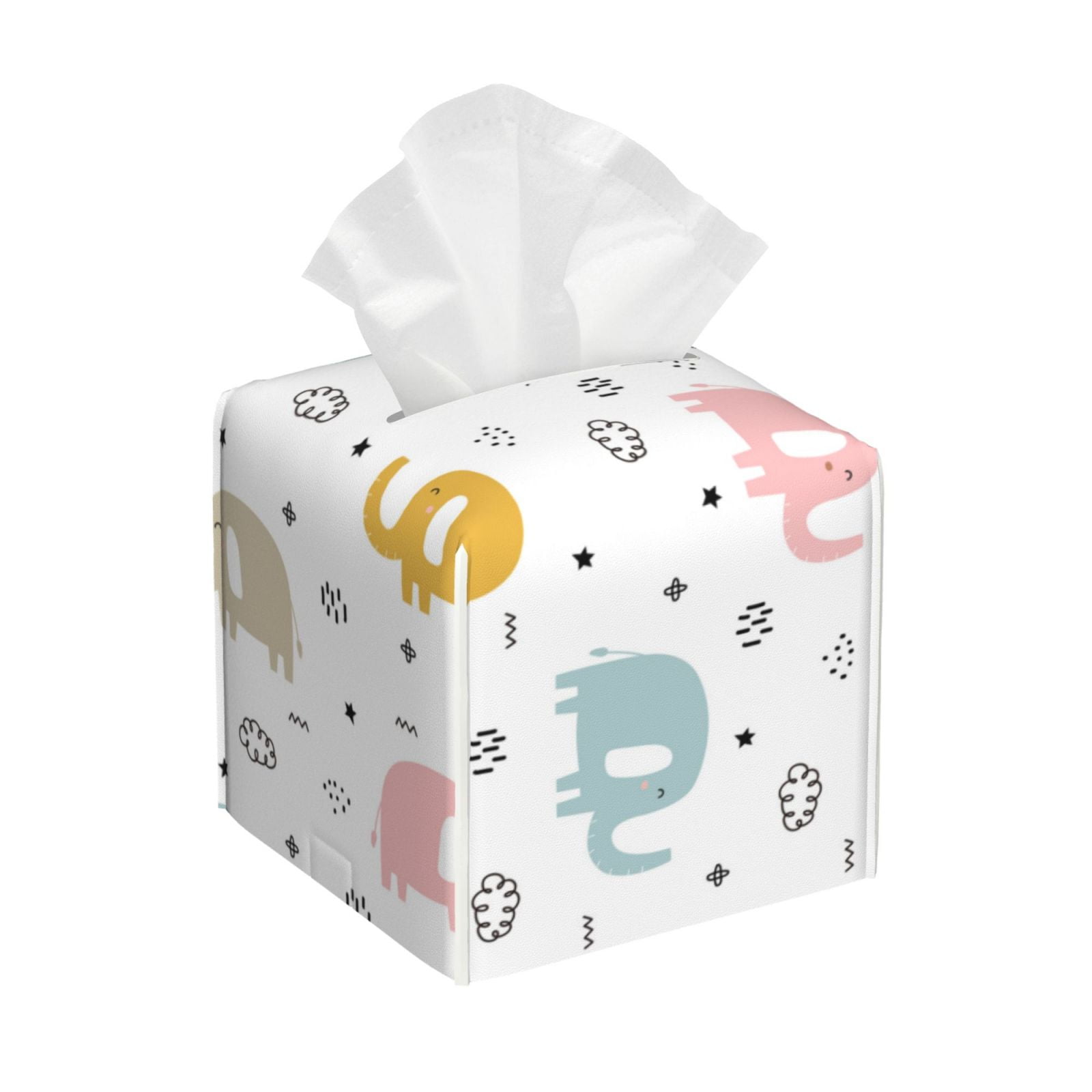 Uemuo Little Elephant Tissue Box Cover Holder, Square with Bottom Belt ...