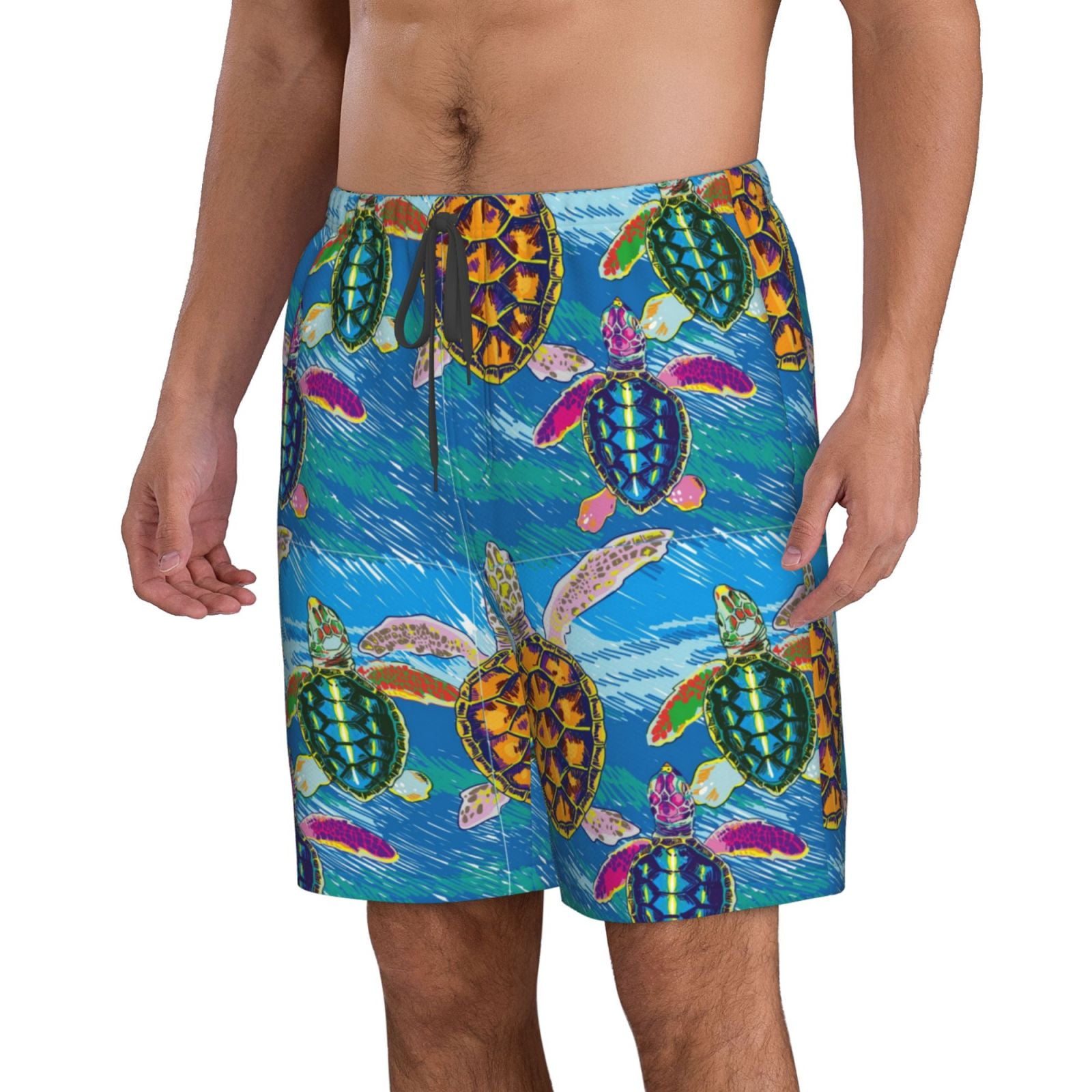 Uemuo Little Sea Turtles Pattern Men's Swim Trunks Hawaiian Beach ...