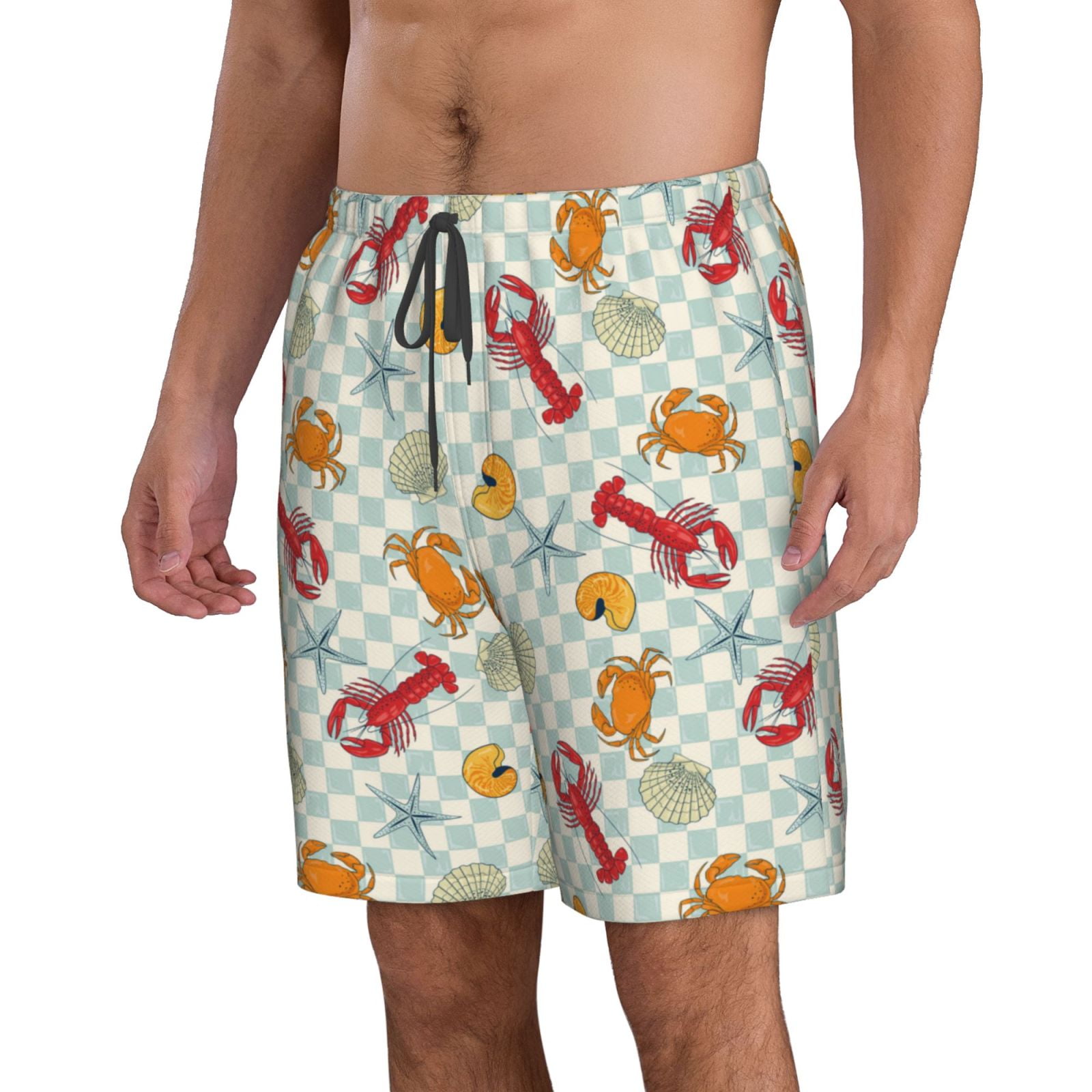 Uemuo Lobster Sea Shell Pattern Men's Swim Trunks Hawaiian Beach ...