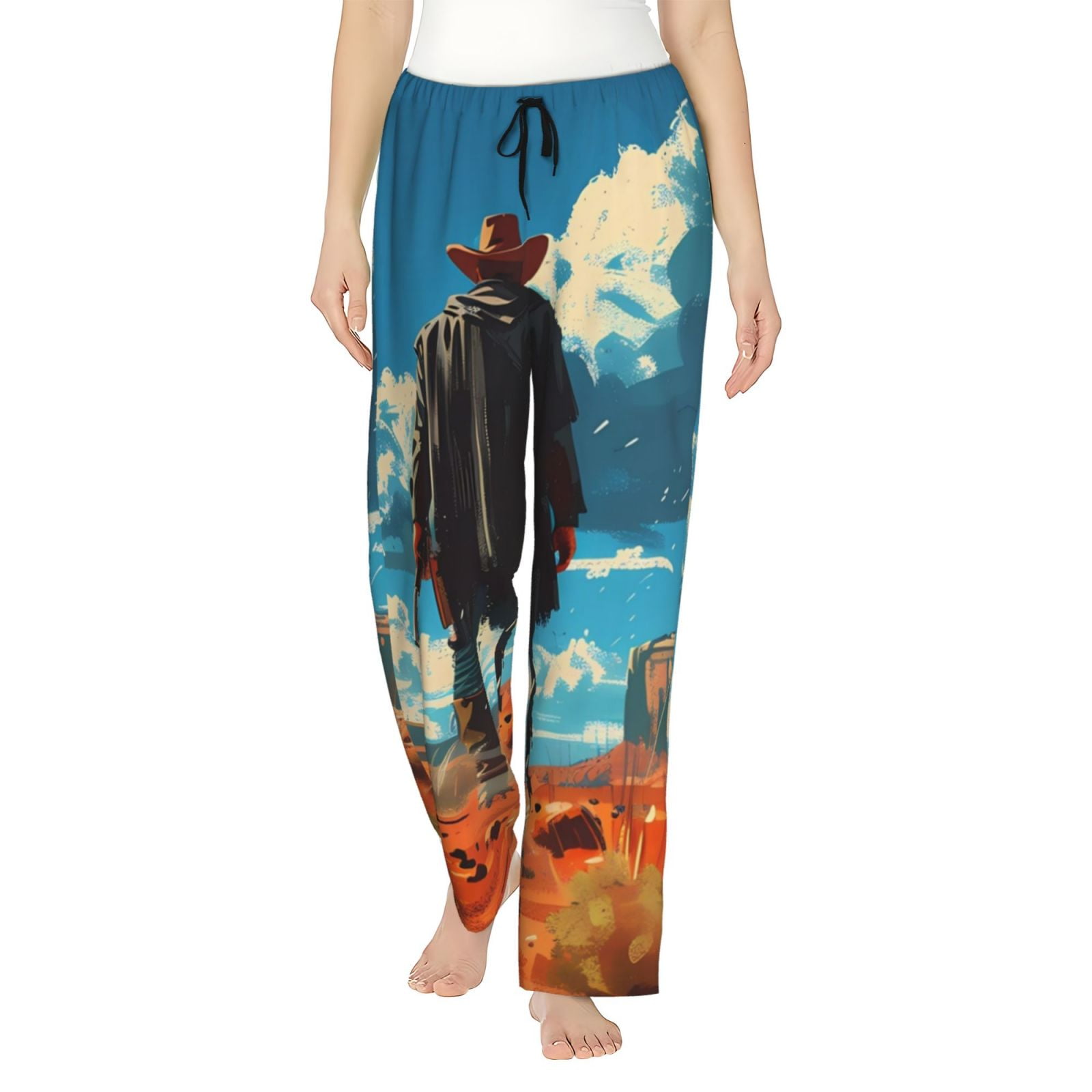 Uemuo Lone Cowboy Desert Scene Pattern Women's Wide Leg Palazzo Lounge ...