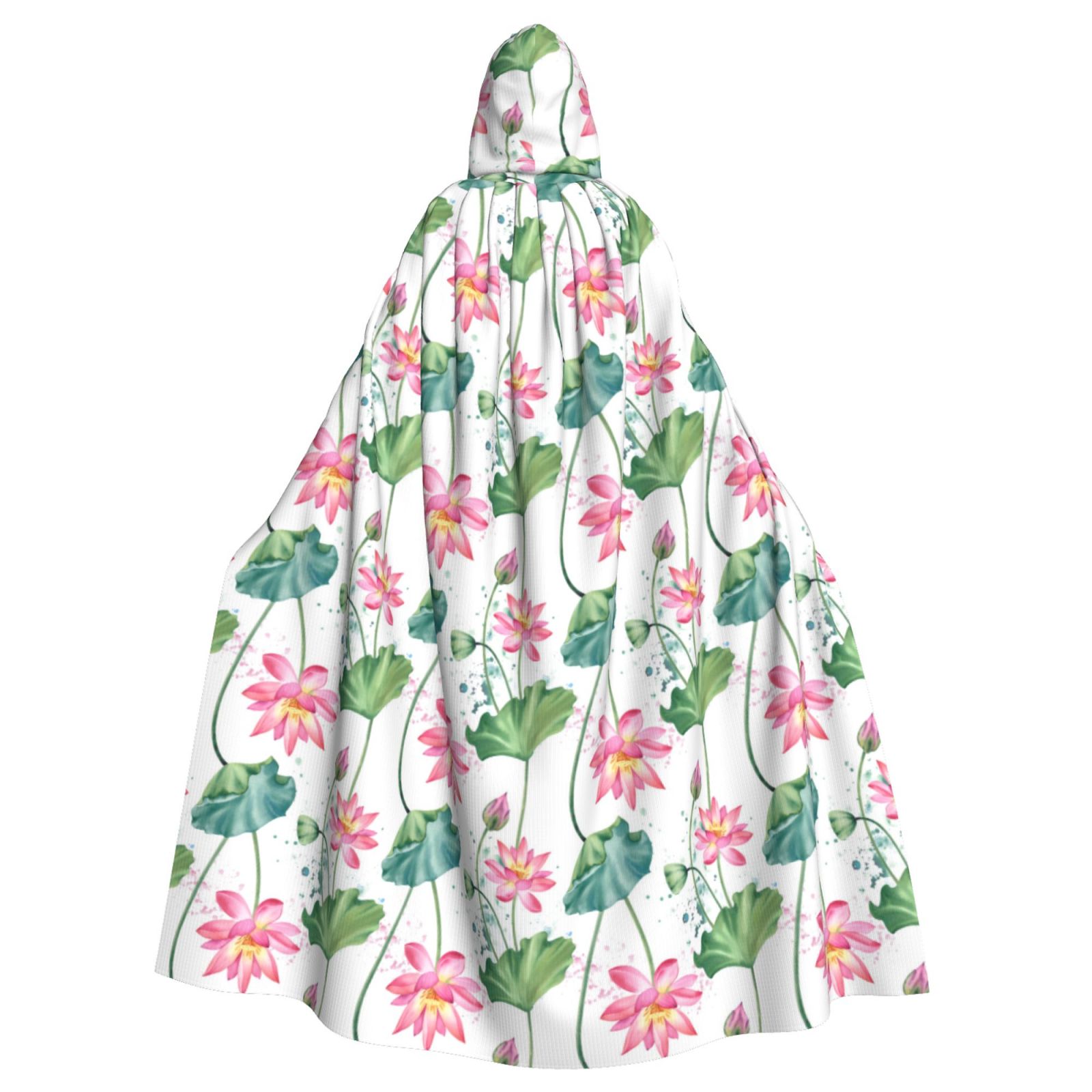 Uemuo Lotus Flower Pattern Hooded Cloak Cape with Hood Halloween Capes ...