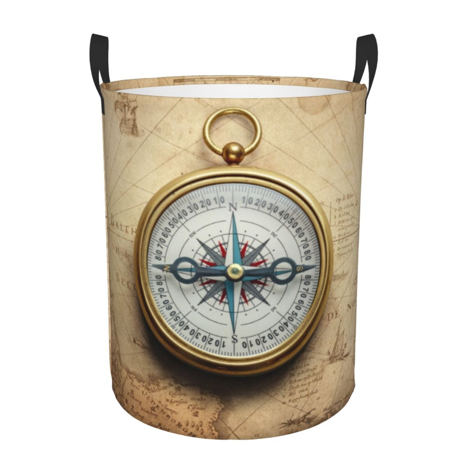 Uemuo Magnetic Old Compass On World Map Pattern Circular Laundry Hamper ...