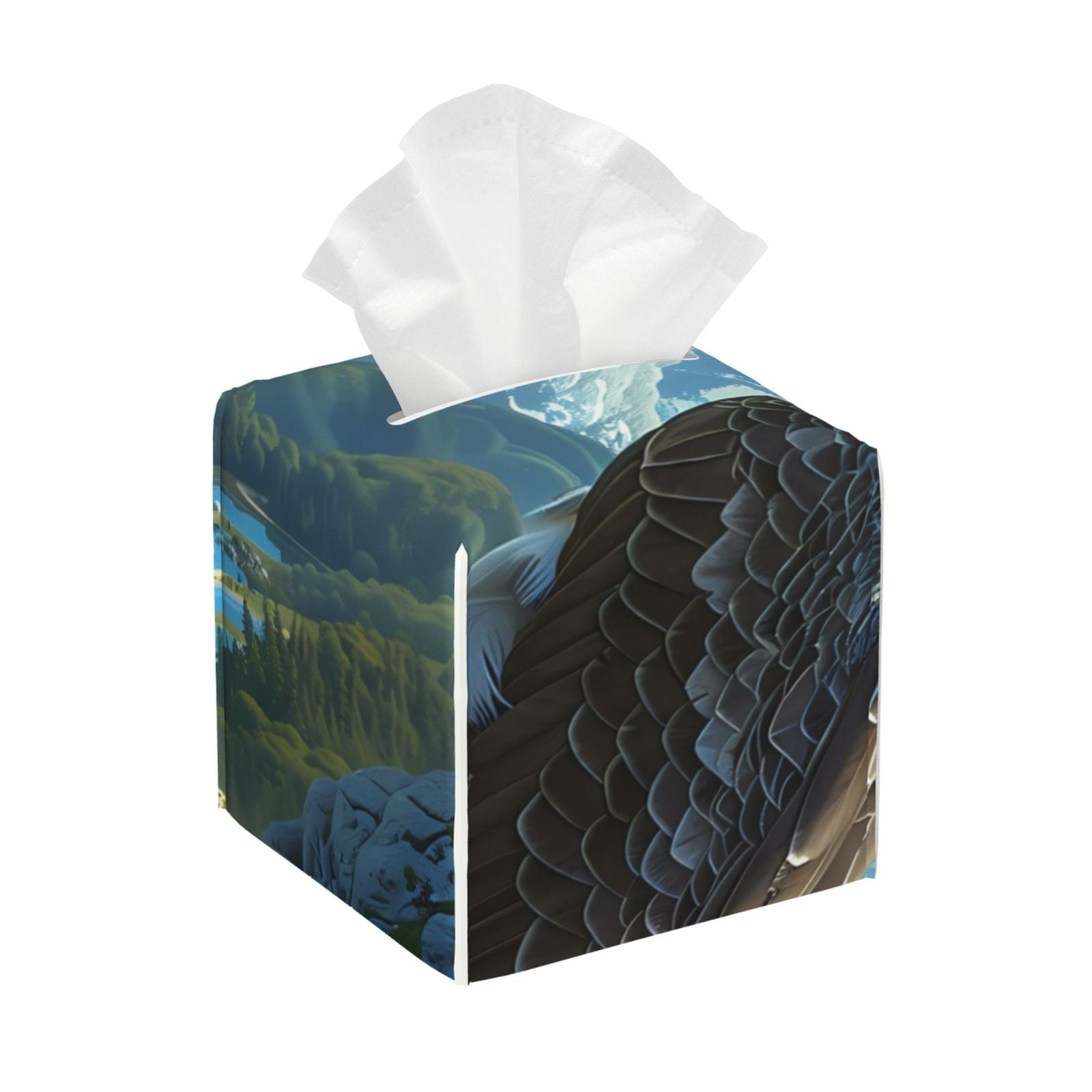 Uemuo Majestic Eagle Over Castle Tissue Box Cover Holder, Square with Bottom Belt - PVC Leather ...