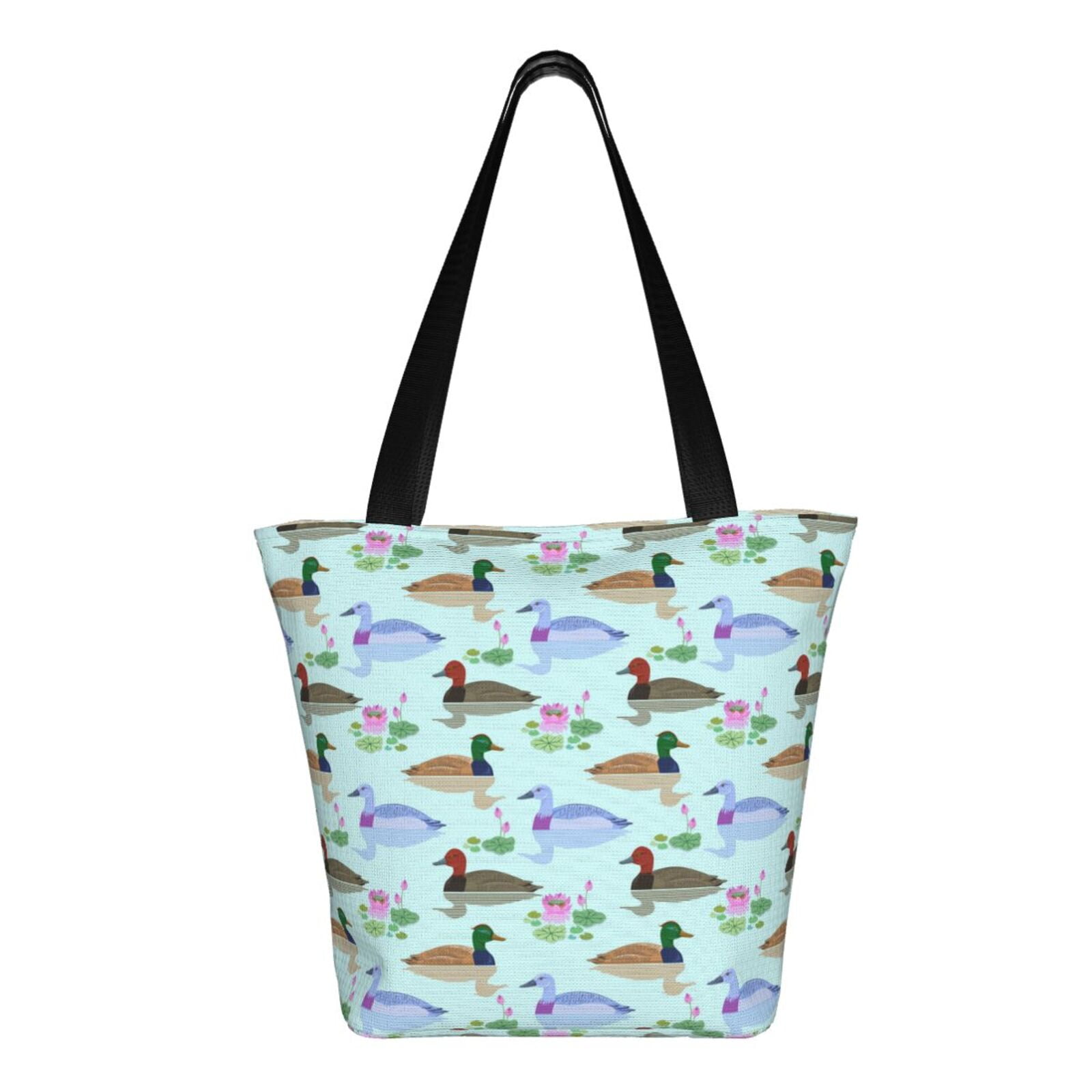 Uemuo Mallard Duck Of Lotus Flowers Print Tote Bags for Women,Large ...