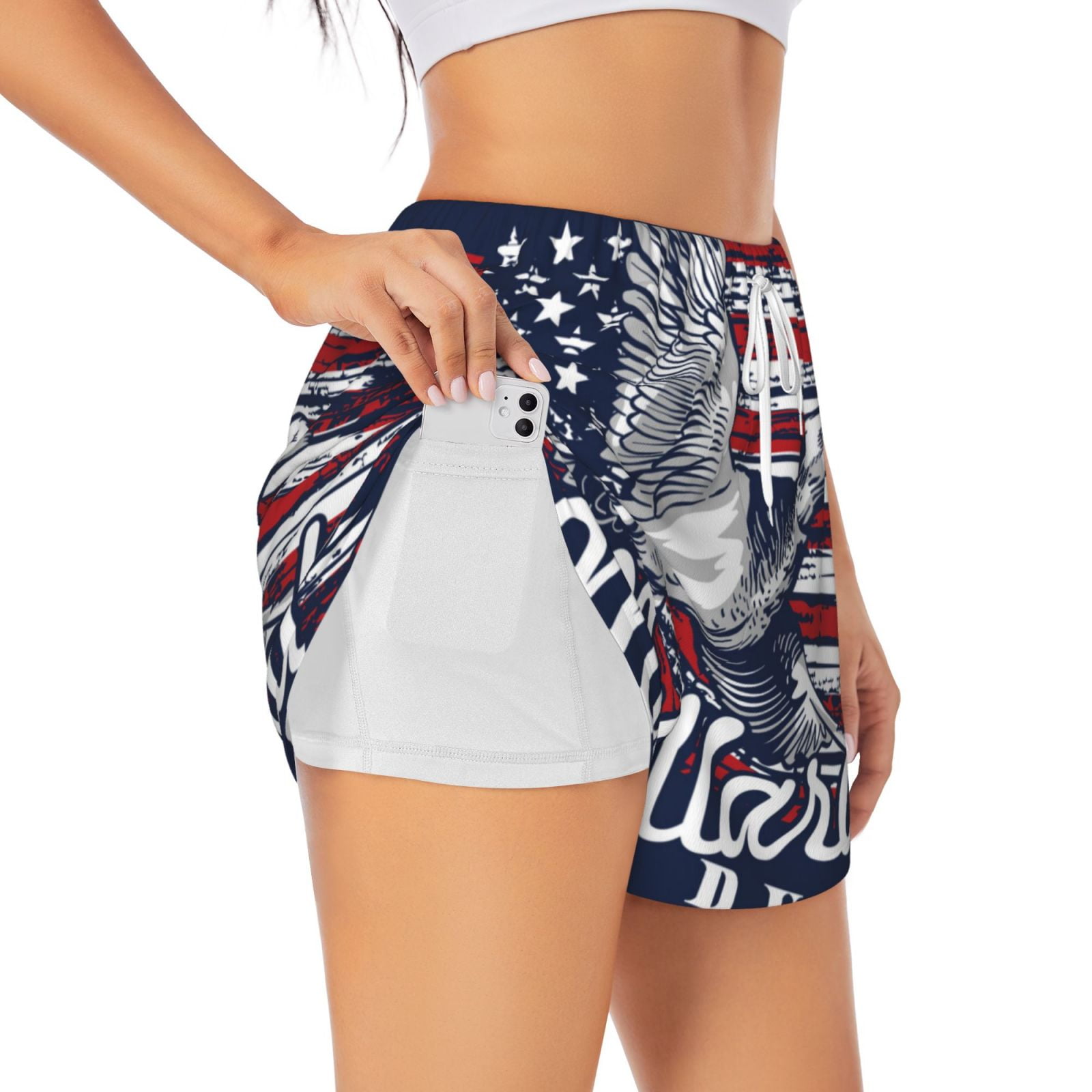 Uemuo Mallard Duck With American Flag Pattern Women's Athletic Shorts ...