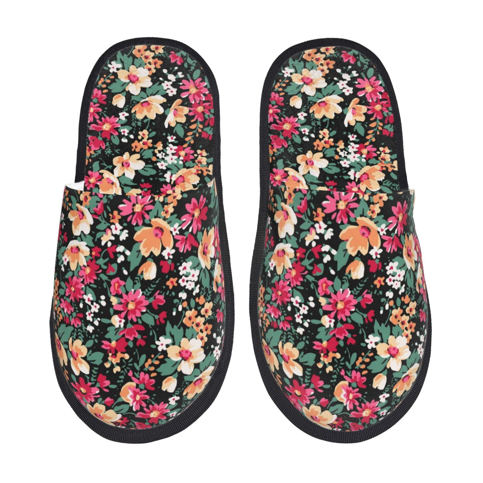 Uemuo Many Kind Of Flowers Printe Plush Furry Slippers with EVA Sole ...